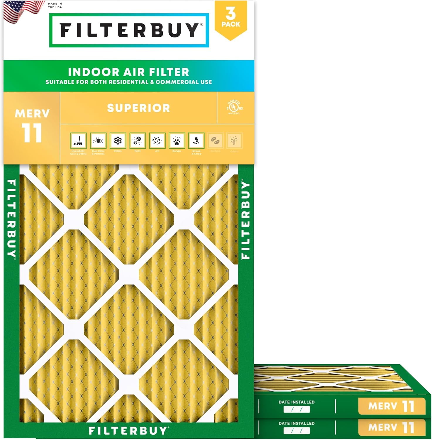 Filterbuy 16x25x1 MERV 11 Air Filters, Allergen Defense, Pleated HVAC ...