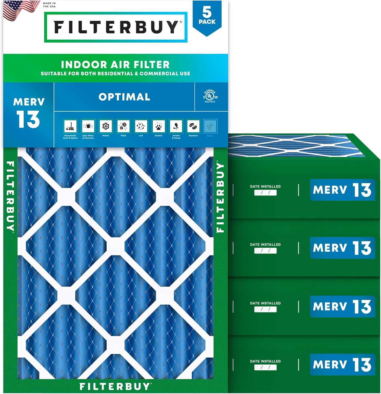 Filterbuy 16x25x4 MERV 13 Pleated AC Furnace Air Filters, Traps 98% ...