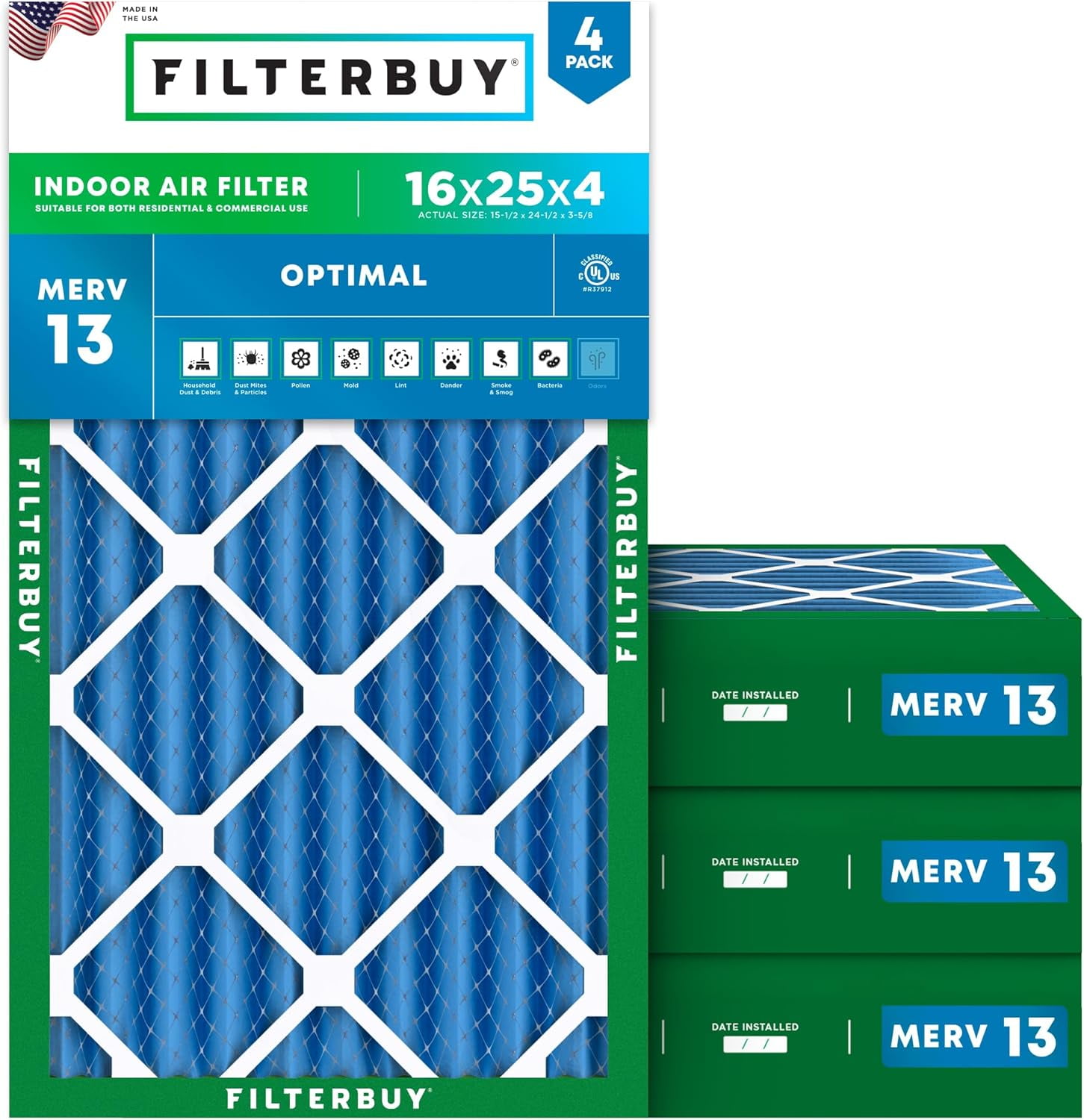 Filterbuy 16x25x4 Pleated HVAC AC Furnace Air Filters MERV 13 ...