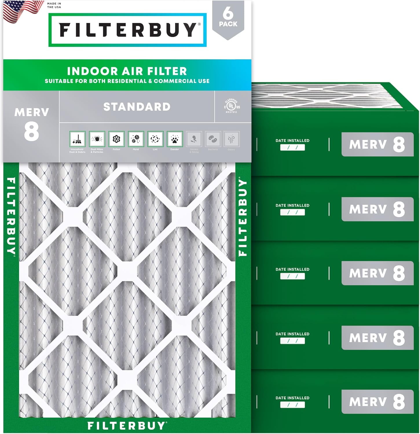 Filterbuy 17.25x35.25x4 MERV 8 (MPR 600) Dust Defense, Pleated HVAC AC ...