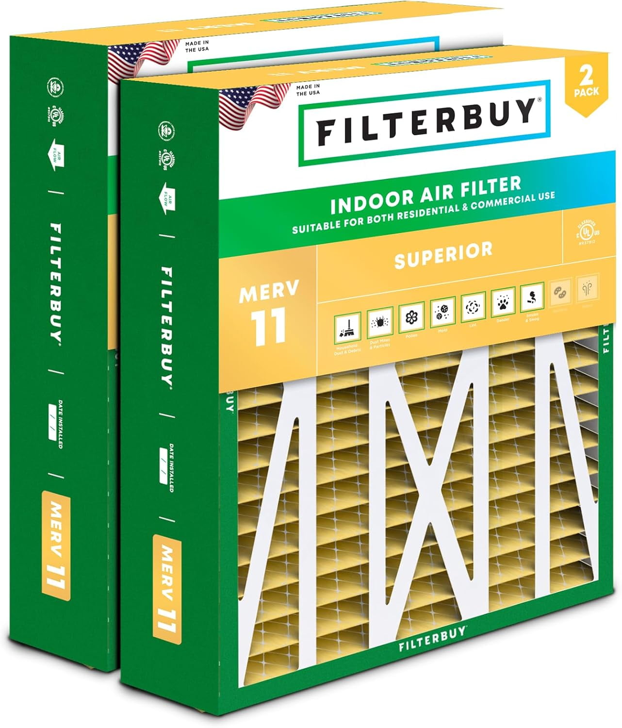 Filterbuy 17.5x21x5 MERV 11 Pleated HVAC AC Furnace Air Filters for ...