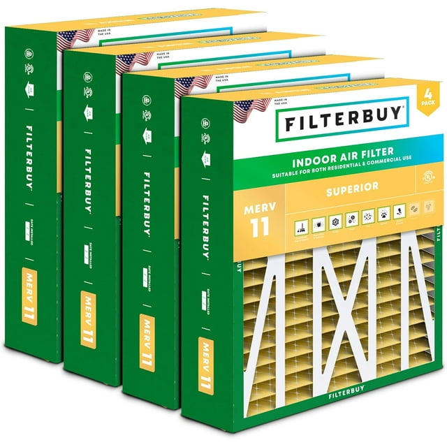 Filterbuy 17.5x21x5 MERV 11 (MPR 1200) Allergen Defense, Pleated HVAC ...