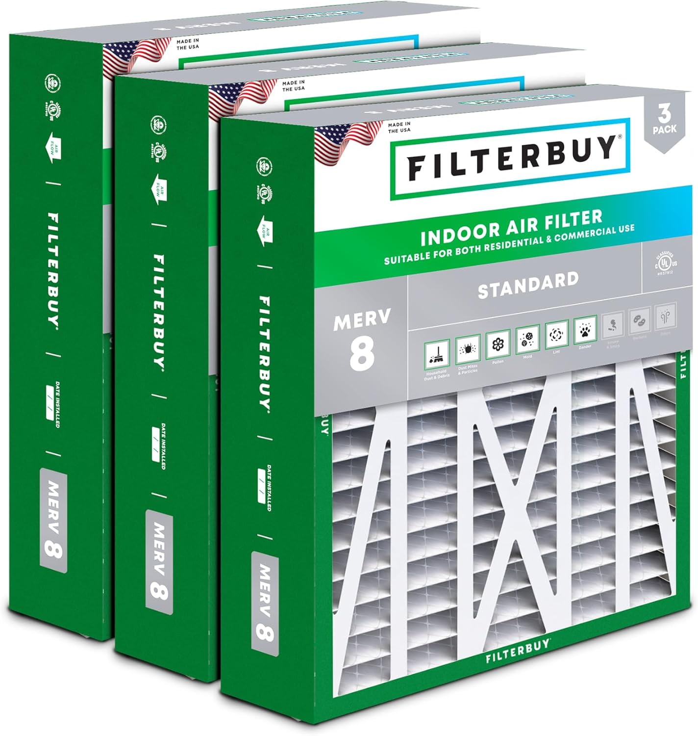 Filterbuy 17.5x21x5 MERV 8 Dust Defense, Pleated HVAC AC Furnace Air ...