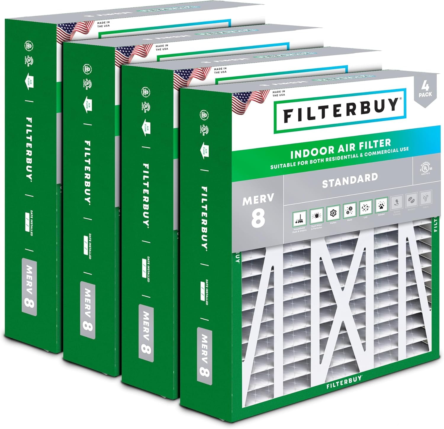 Filterbuy 17.5x21x5 MERV 8 Pleated Air Filters, HVAC/AC/Furnace, Rheem ...