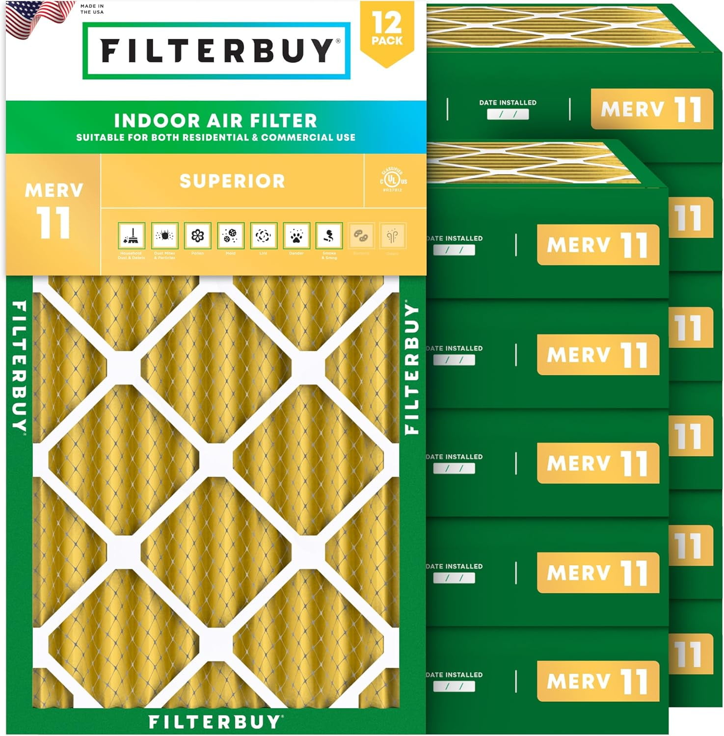 Filterbuy 17.5x27x4 MERV 11 Allergen Defense, Pleated HVAC AC Furnace ...