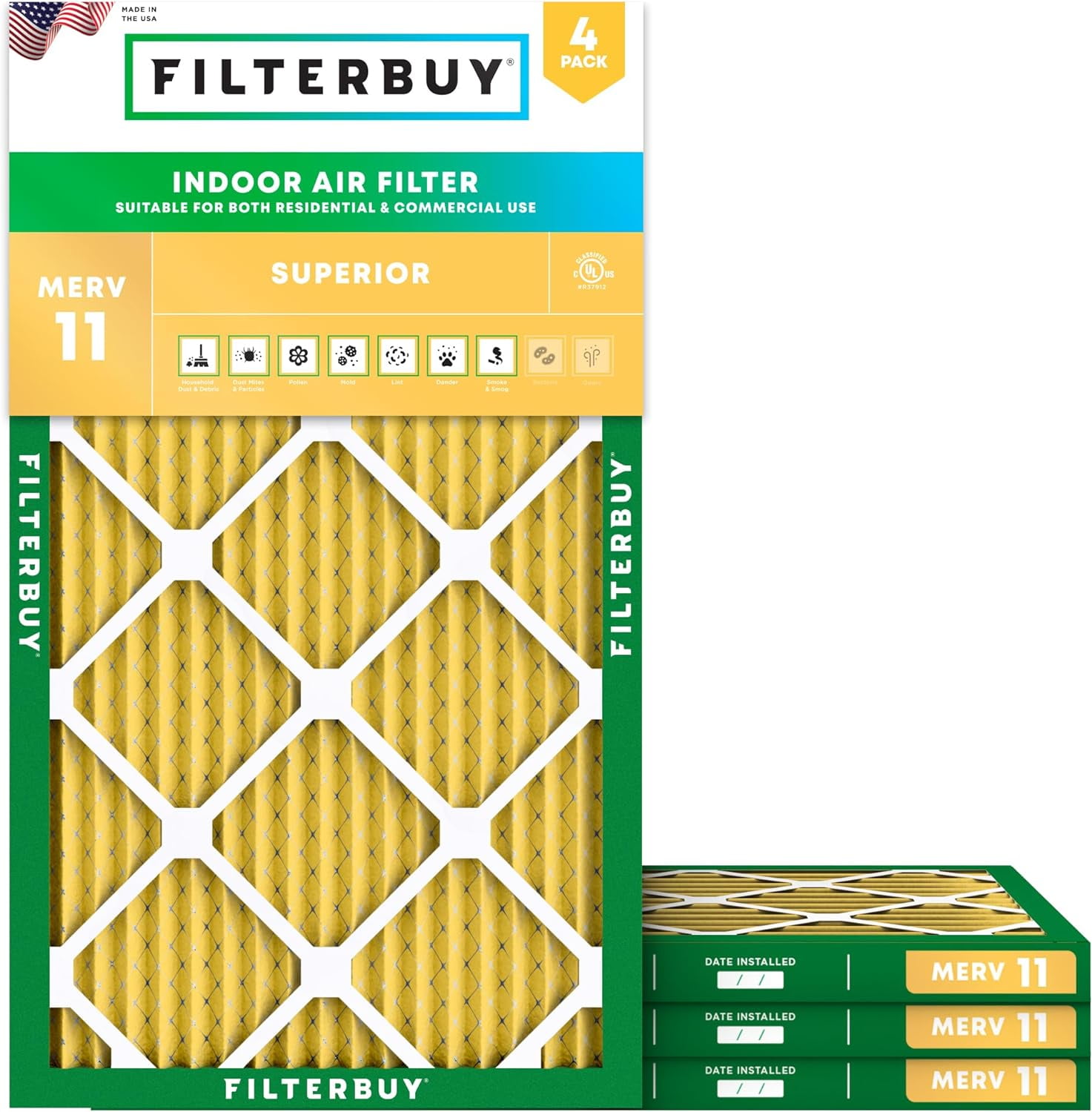 Filterbuy 18x28x1 MERV 11 (MPR 1200) Allergen Defense, Pleated HVAC AC ...