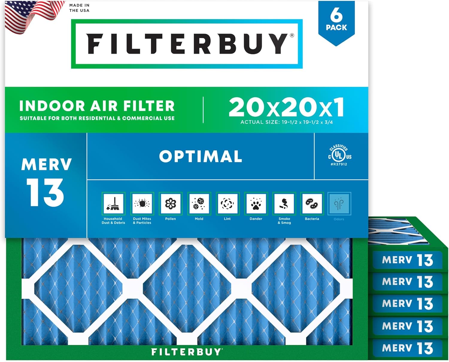 Filterbuy 20x36x1 MERV 13 Pleated HVAC AC Furnace Air Filters (6-Pack ... Filterbuy 20x36x1 MERV 13 Pleated HVAC AC Furnace Air Filters (6-Pack ...