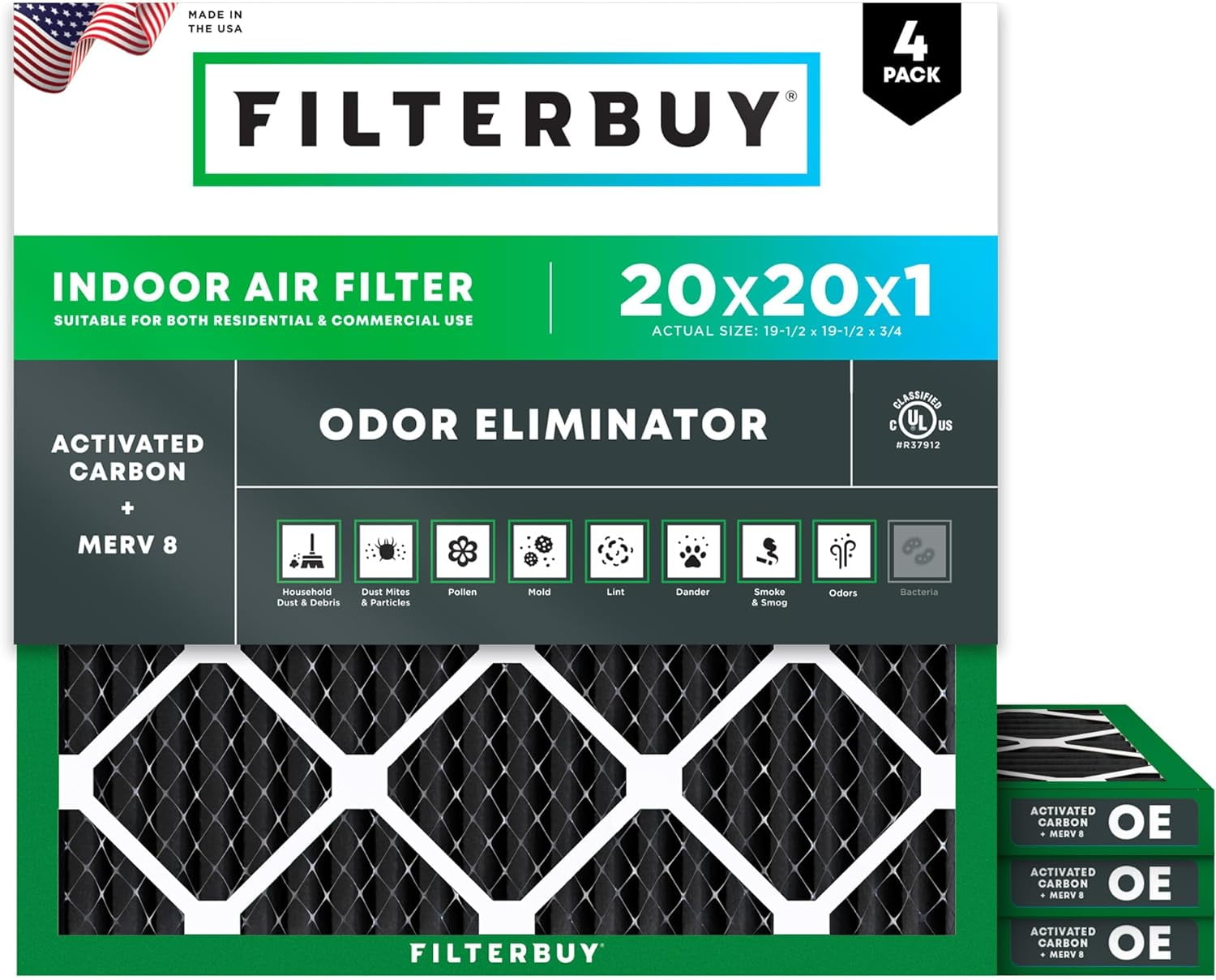 Filterbuy, Air Filter, 20x20x1, MERV 10 Odor Defense 4pk - Walmart.com