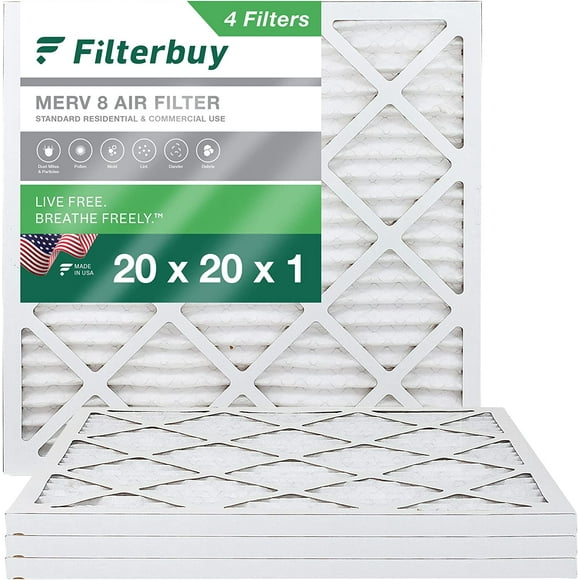 Filterbuy 20x20x1 MERV 8 Pleated HVAC AC Furnace Air Filters (4-Pack)