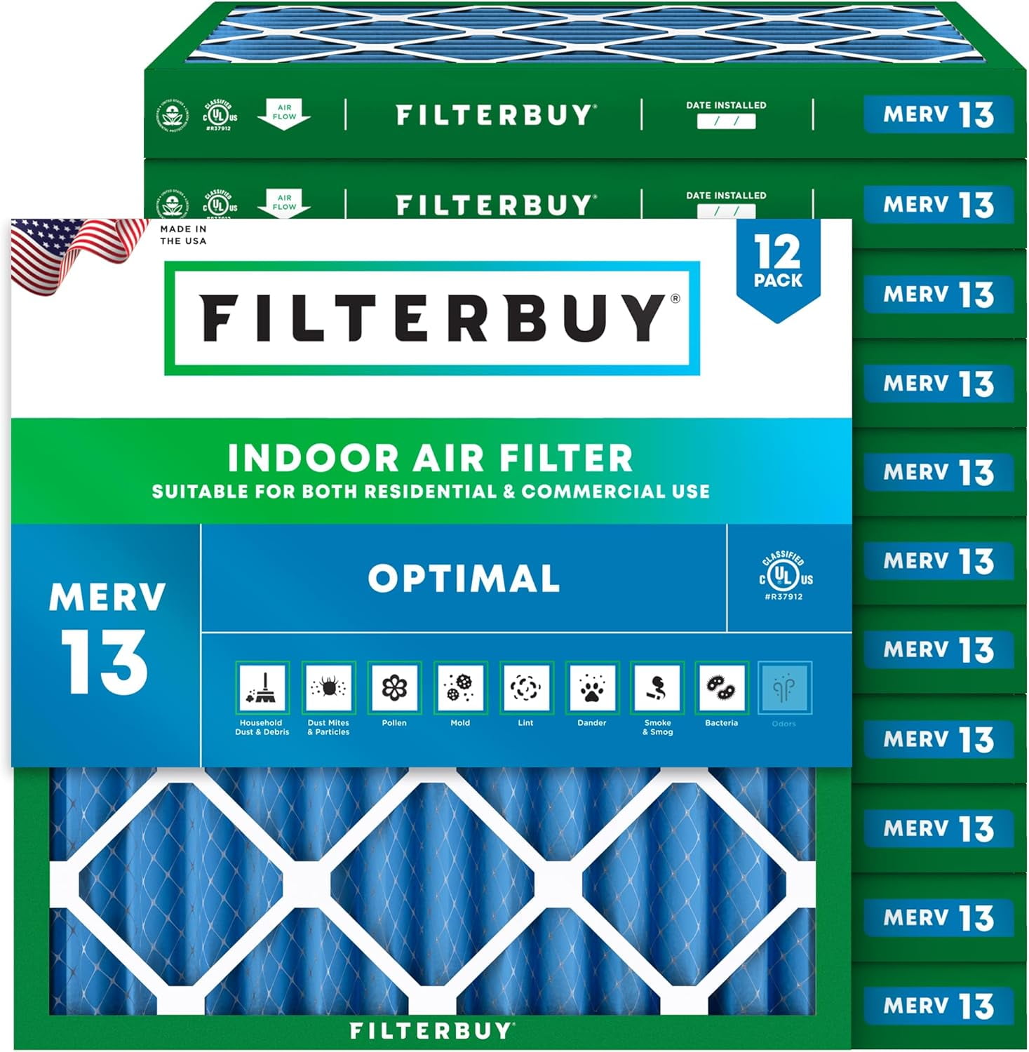 Filterbuy 20x20x2 Air Filters MERV 13, Electrostatic Pleated HVAC, AC ...