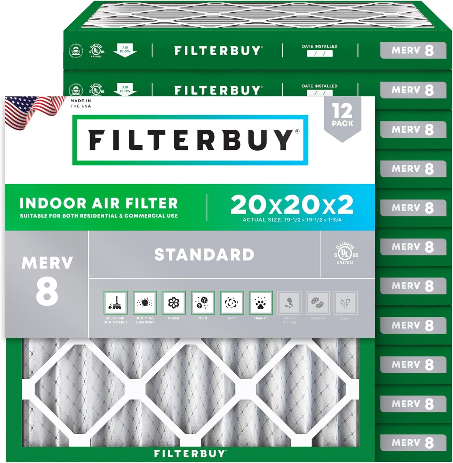 Filterbuy 20x20x2 MERV 8 Pleated HVAC, AC, Furnace Air Filters, Made in ...