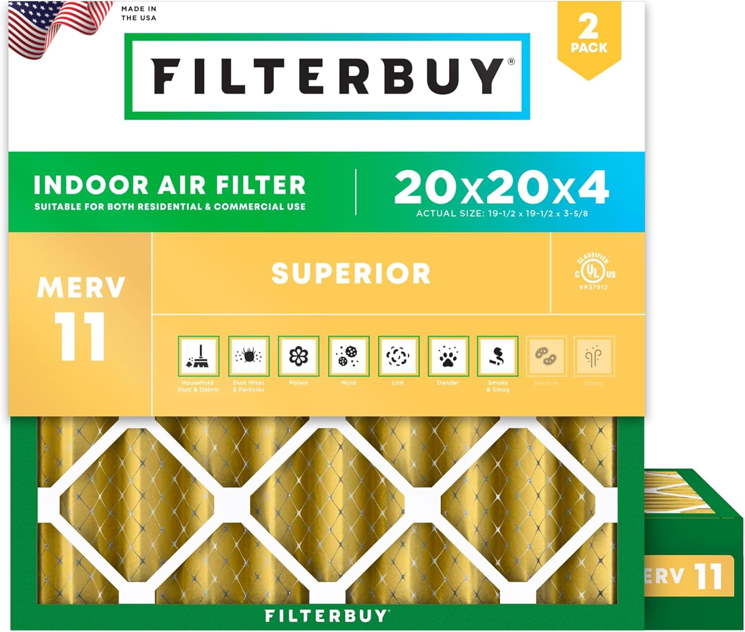 Filterbuy 20x20x4 MERV 11 Pleated Air Filters for HVAC, AC & Furnace ...