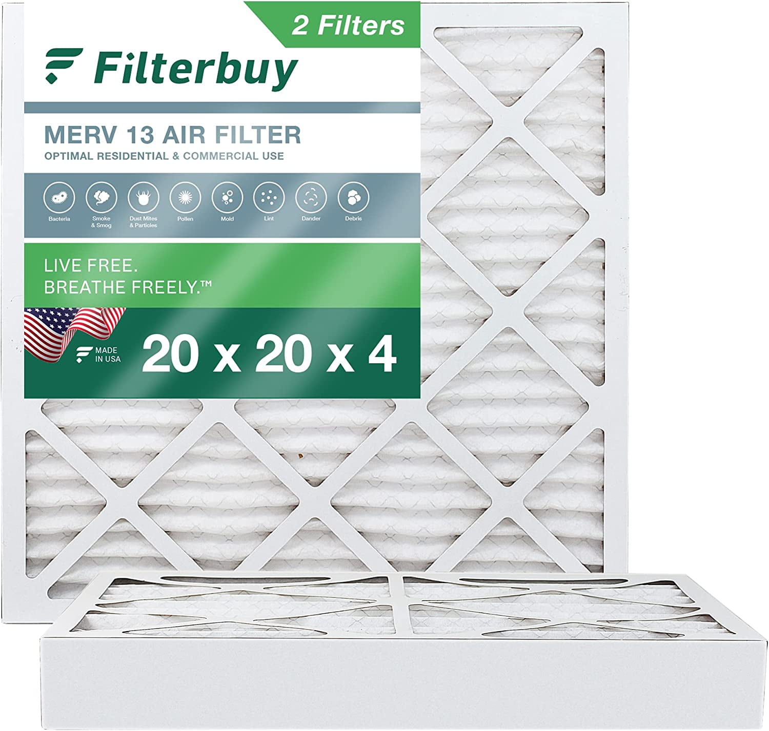 Filterbuy 20x20x4 MERV 13 Pleated HVAC AC Furnace Air Filters (2-Pack ...