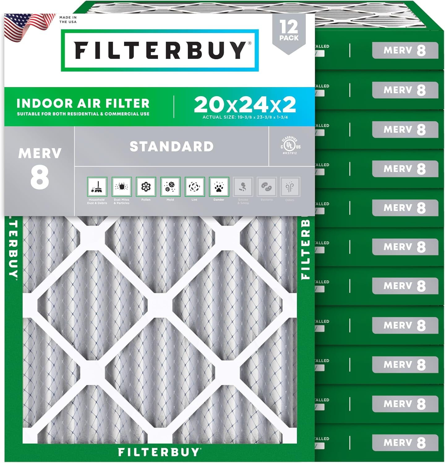 Filterbuy 20x24x2 Pleated Air Filter, MERV 8 AC Furnace HVAC Filters ...