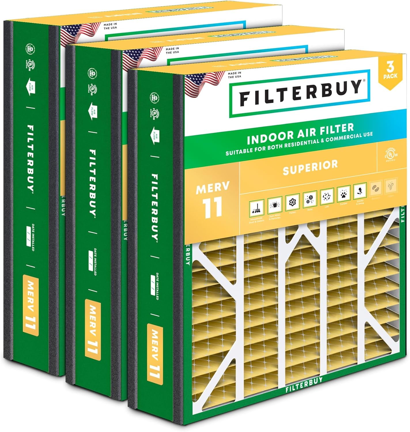 Filterbuy 20x25x5 MERV 11 Allergen Defense, Pleated HVAC AC Furnace Air ...