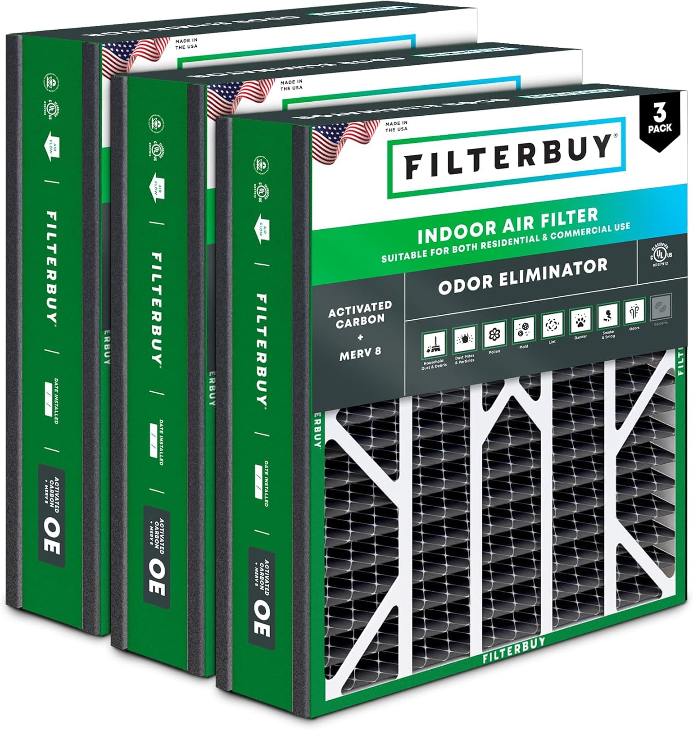 Filterbuy 20x25x5 MERV 8 Odor Eliminator, Pleated HVAC AC Furnace Air ...