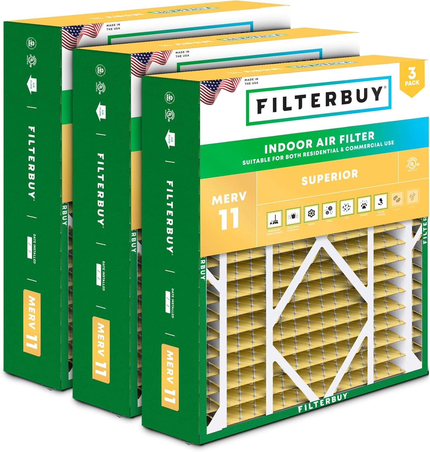Filterbuy 20x26x5 Air Filter MERV 11 Allergy Defense, Pleated HVAC AC ...