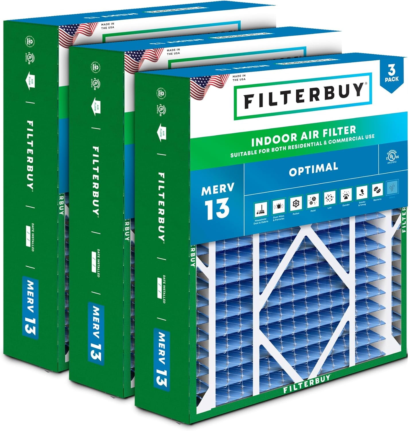 Filterbuy 20x26x5 Air Filter MERV 13 Smoke Defense, Pleated HVAC AC ...