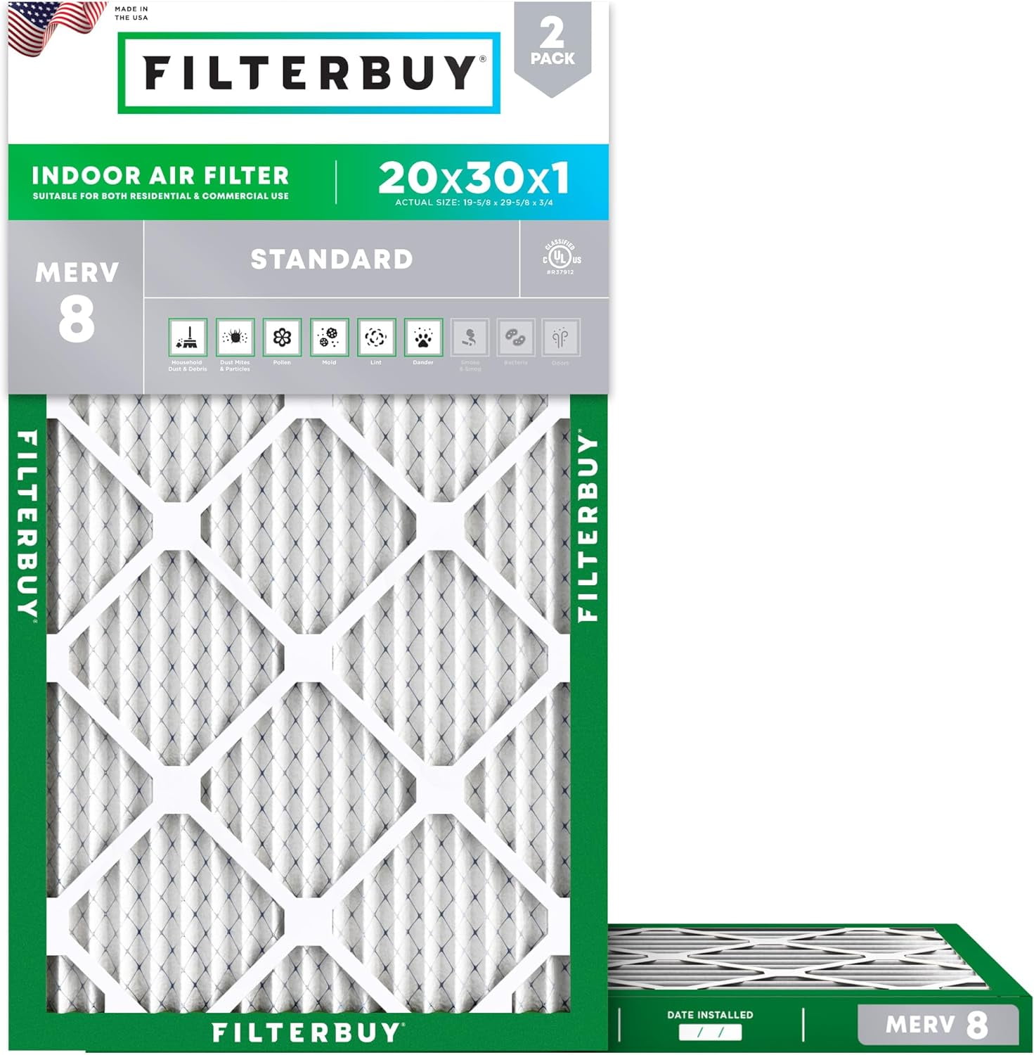 Filterbuy 20x30x1 MERV 8 Pleated HVAC AC Furnace Air Filters, 2-Pack ...