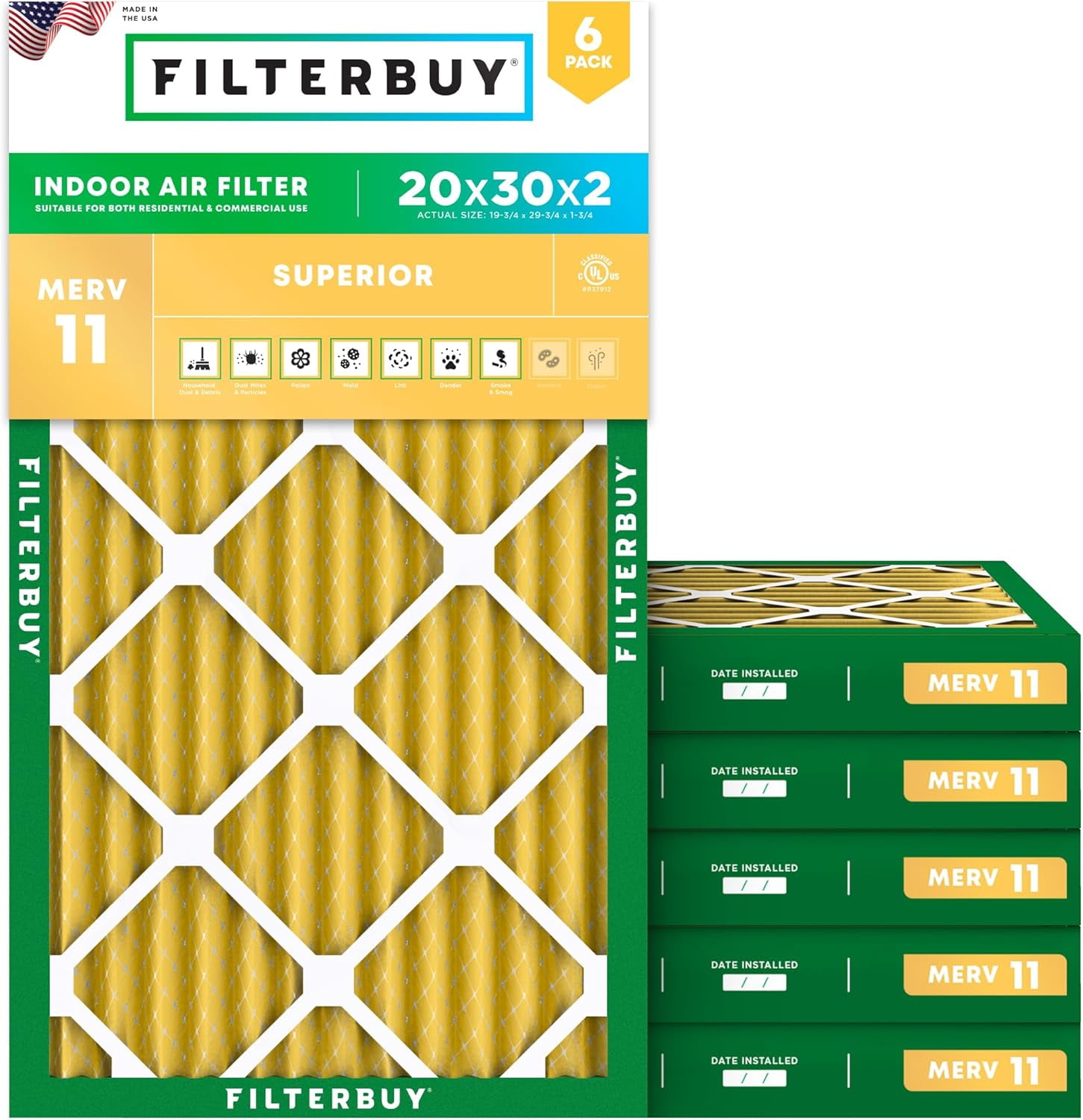 Free Shipping! Filterbuy 20x30x2 MERV 11 Pleated HVAC AC Furnace Air ...