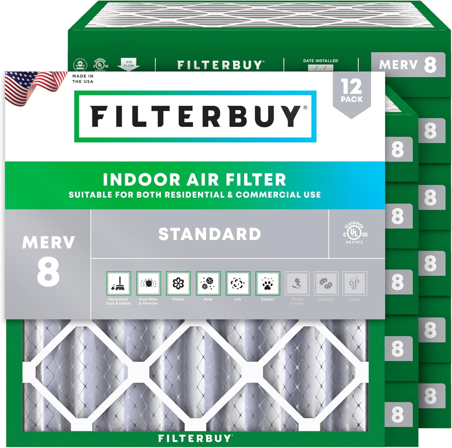 Filterbuy 21x21x4 MERV 8 Dust Defense, Pleated HVAC AC Furnace Air ...