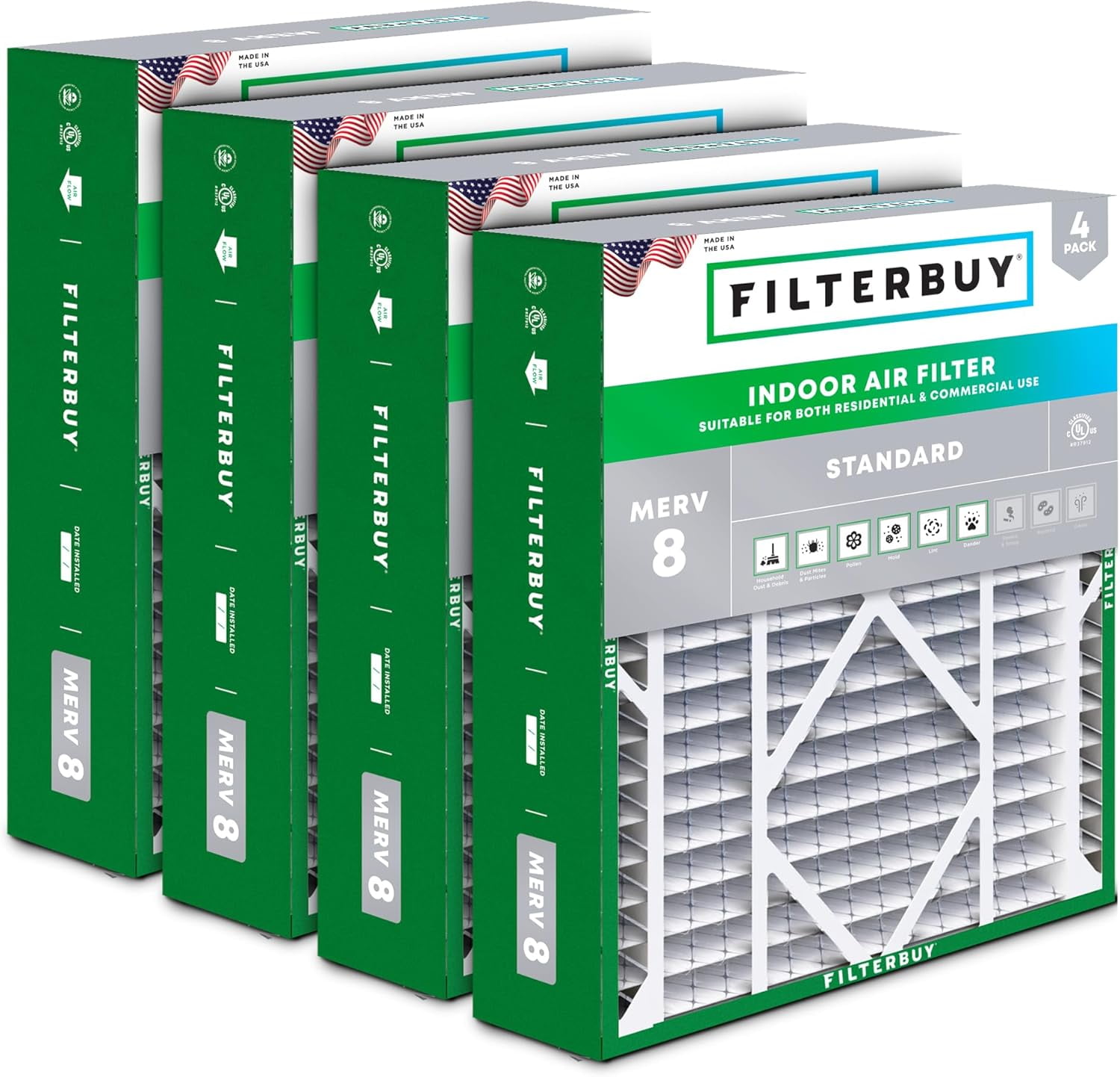 Filterbuy 21x21x5 MERV 8 Dust Defense, Pleated HVAC AC Furnace Air ...