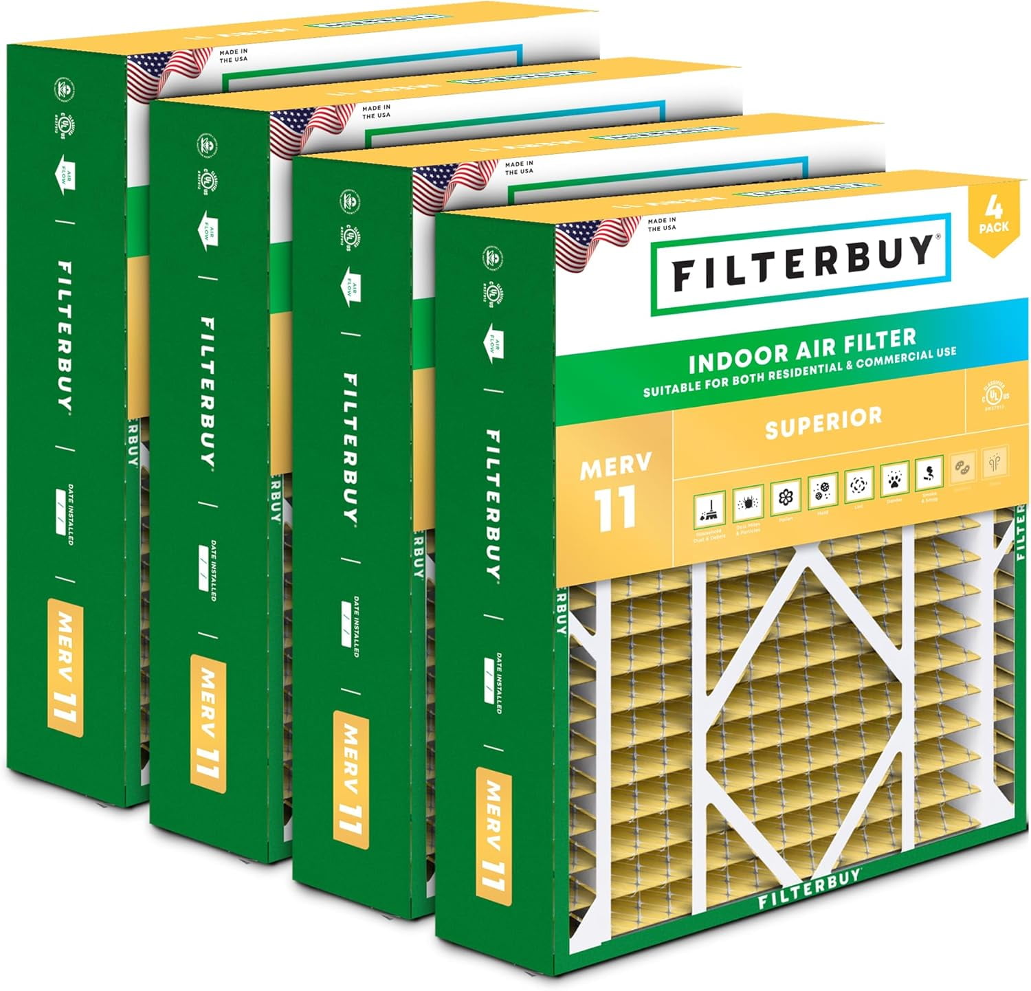 Filterbuy 21x24.5x5 MERV 11 Allergen Defense, Pleated HVAC AC Furnace ...