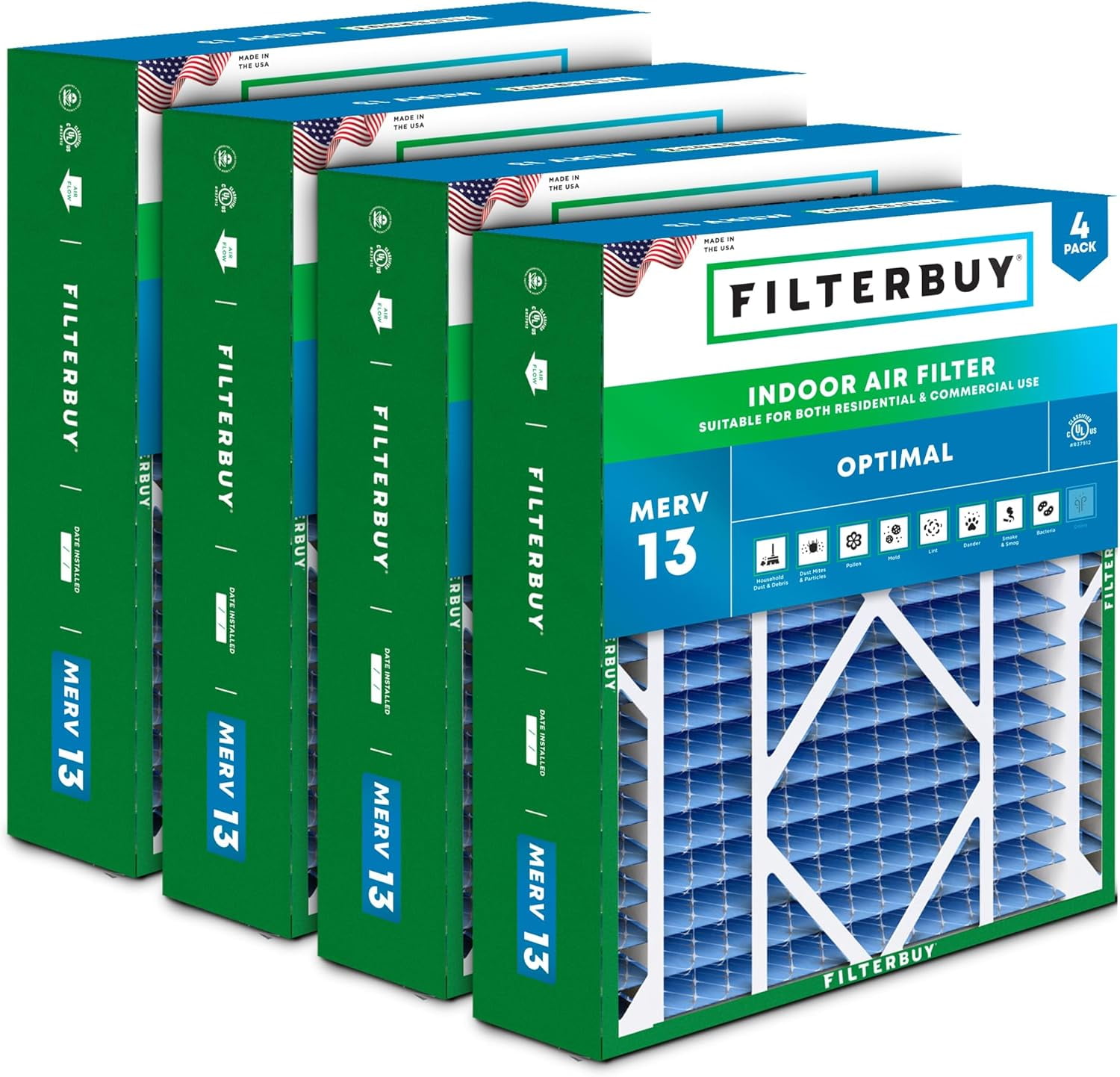 Filterbuy 21x24.5x5 MERV 13 Health Defense, Pleated HVAC AC Furnace Air ...