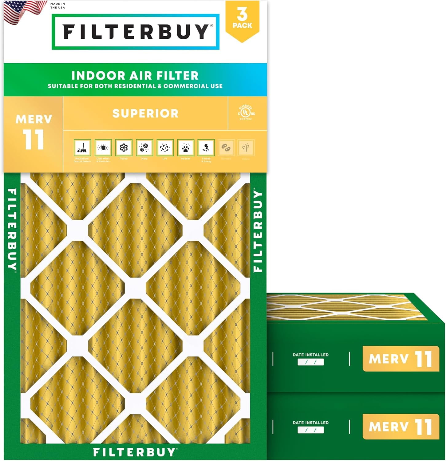 Filterbuy 22x36x4 MERV 11 Allergen Defense, Pleated HVAC AC Furnace Air ...