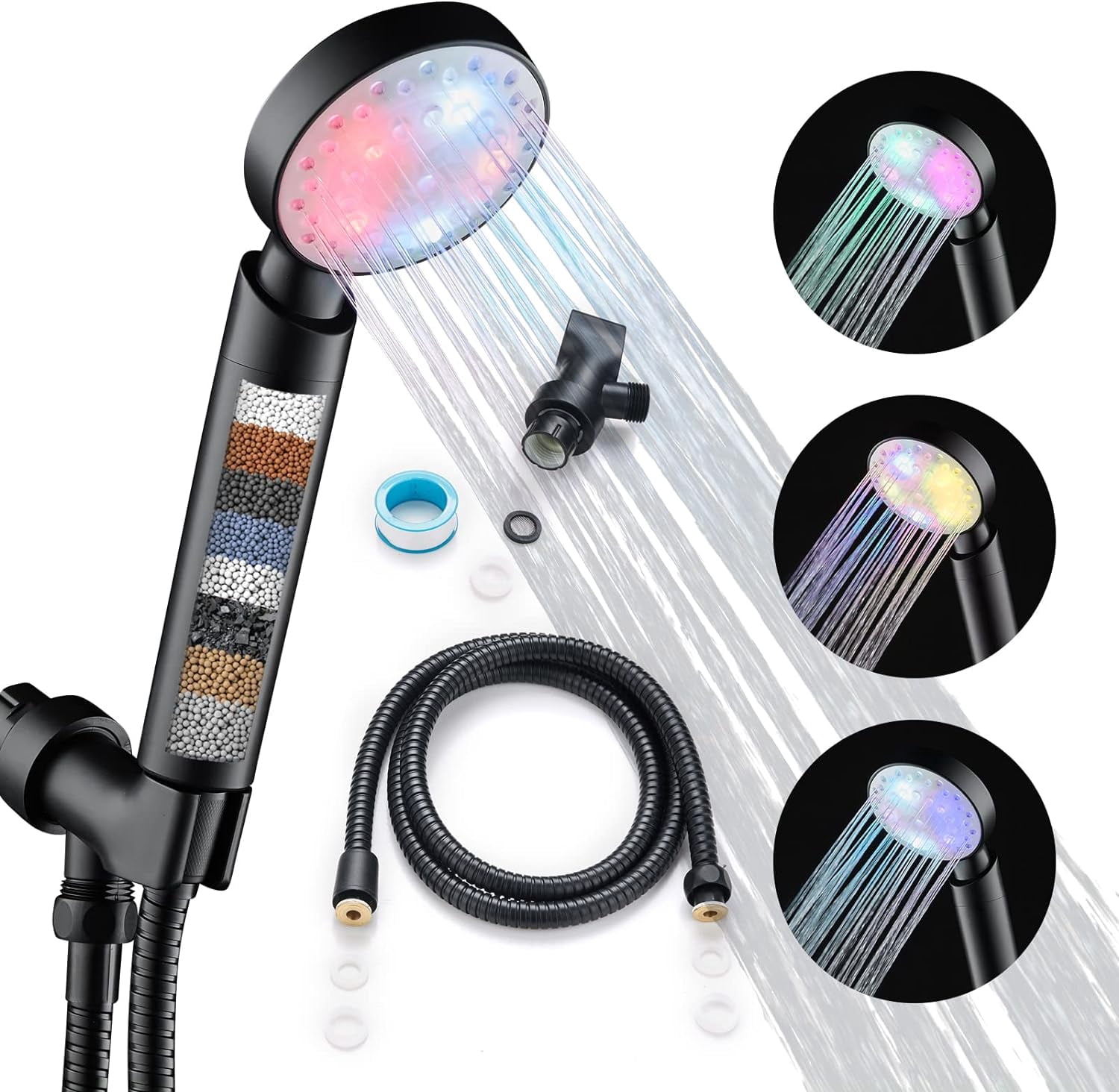 Filtered Led Shower Head for Hard Water 7 Color Light Change ...