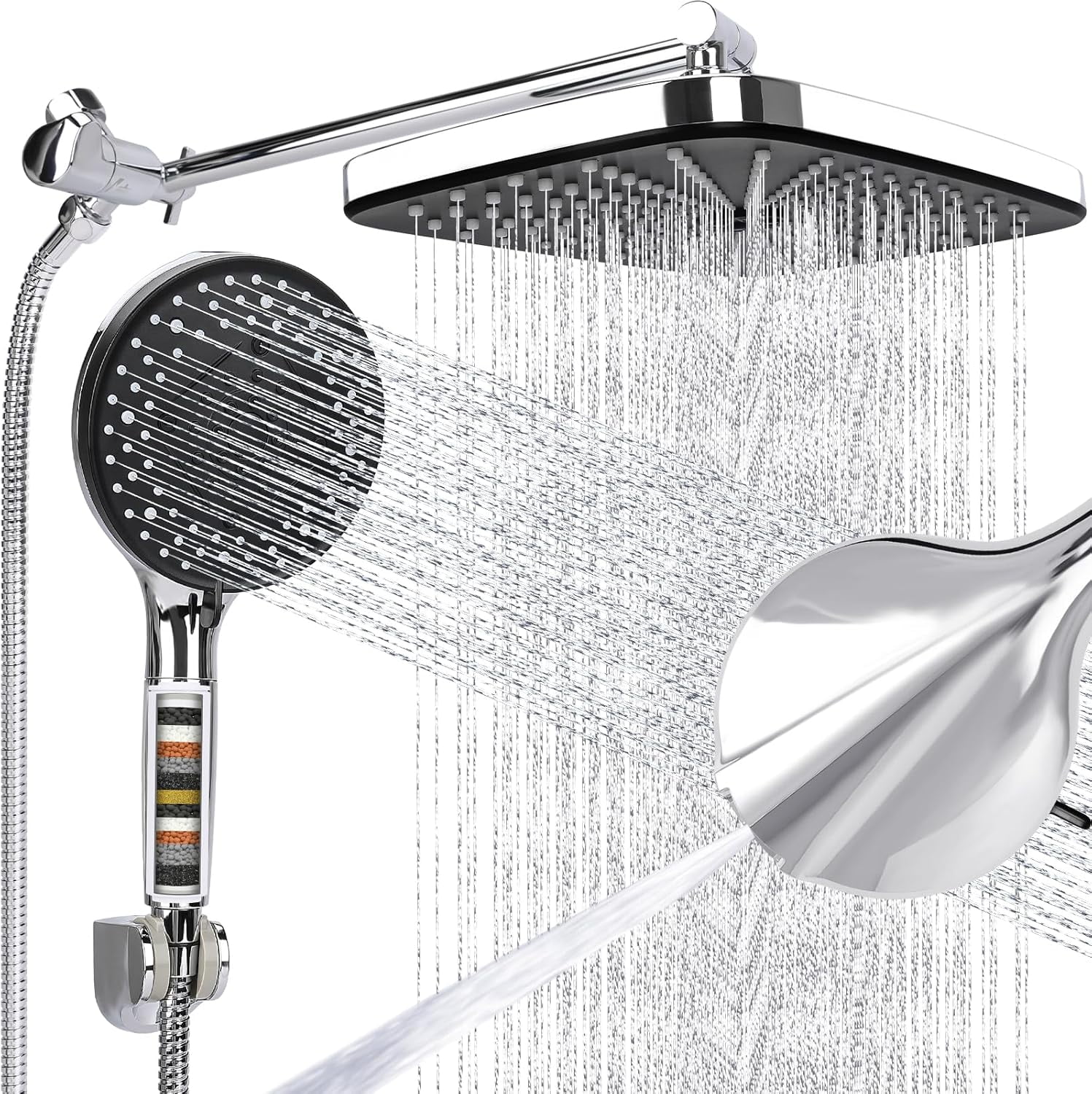 Filtered Shower Head 12'' High Pressure Rain Shower Head Combo with 3 ...