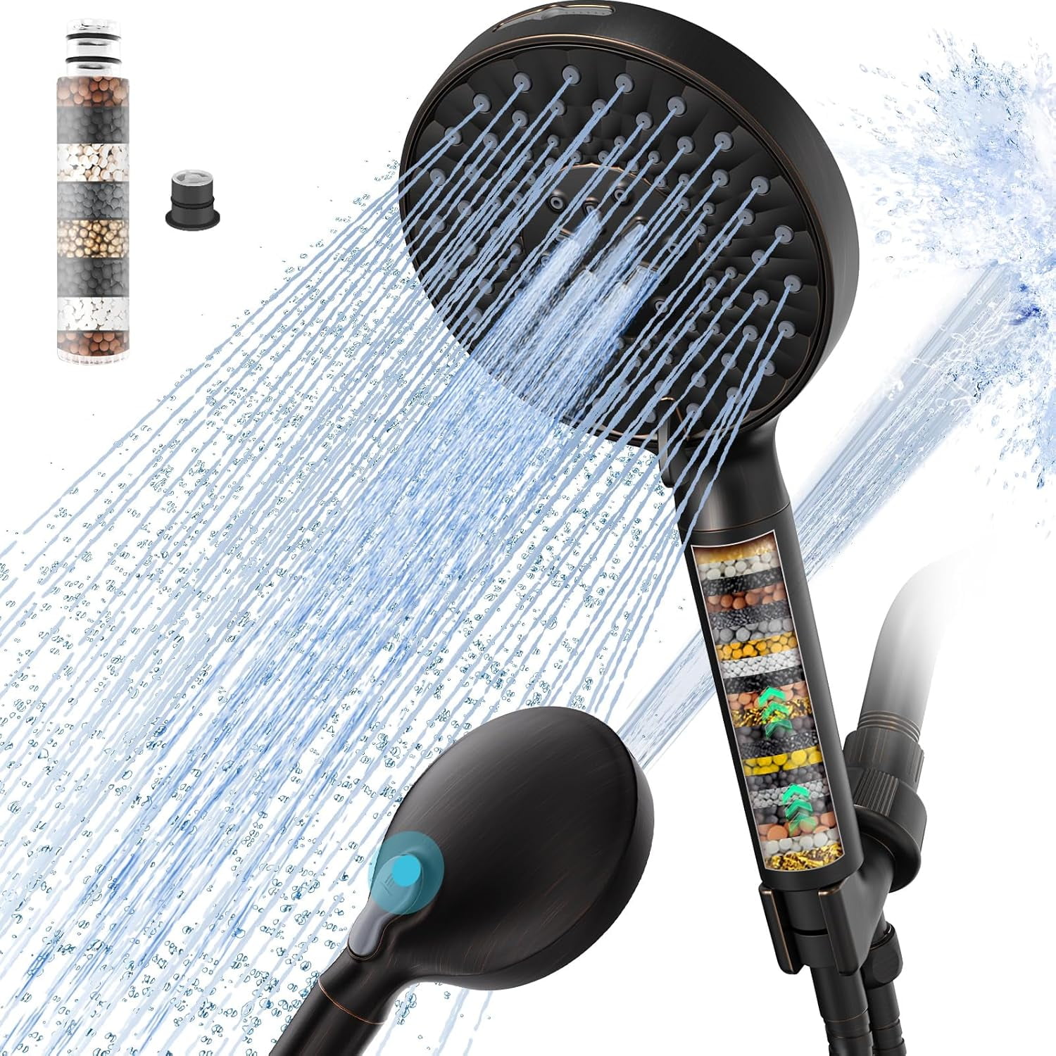 Filtered Shower Head with Handheld, High Pressure 9 Spray Mode Chrome ...