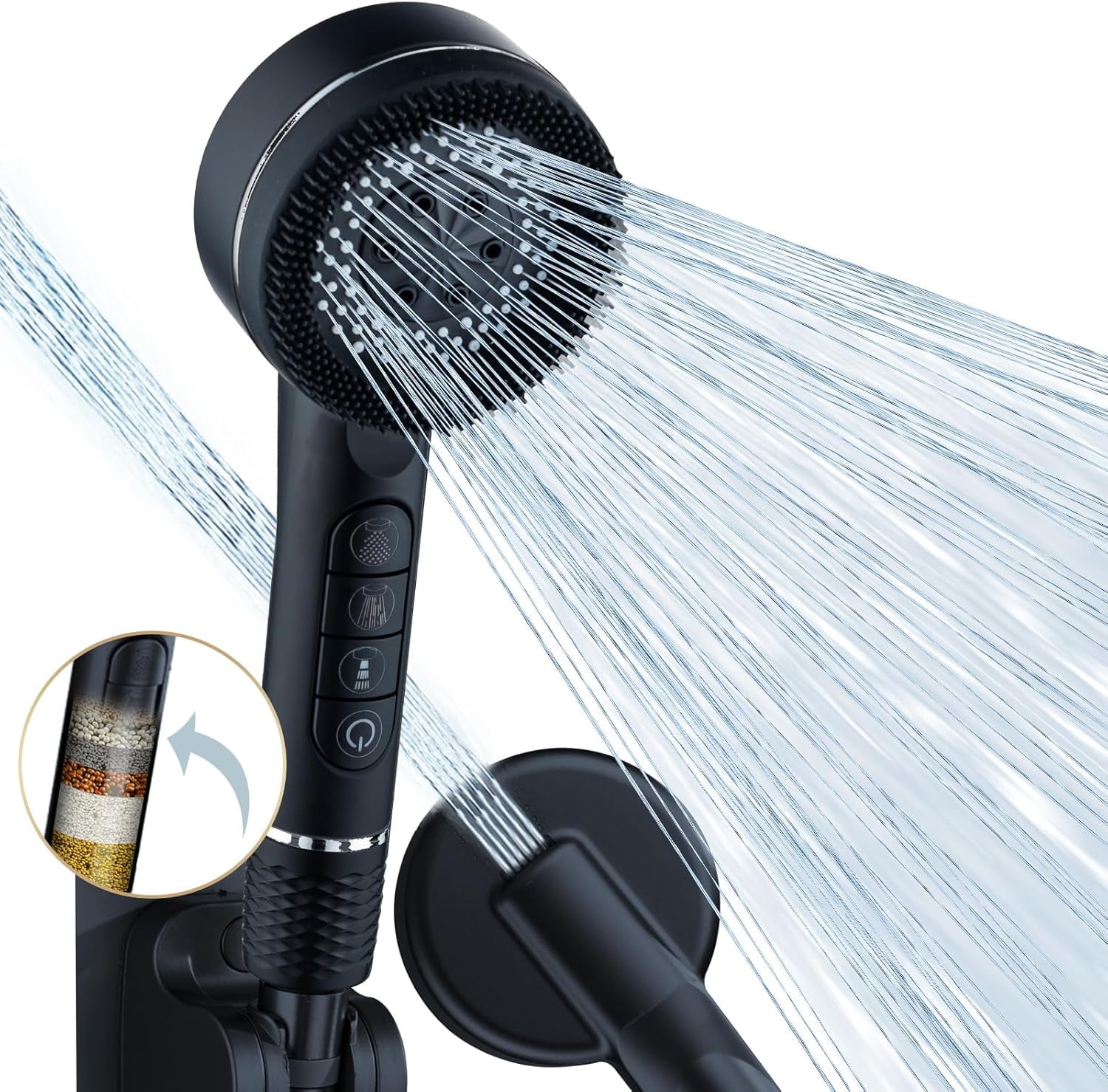 Filtered Shower Head, High Pressure, 4 Adjustable Spray Modes, ON/OFF ...