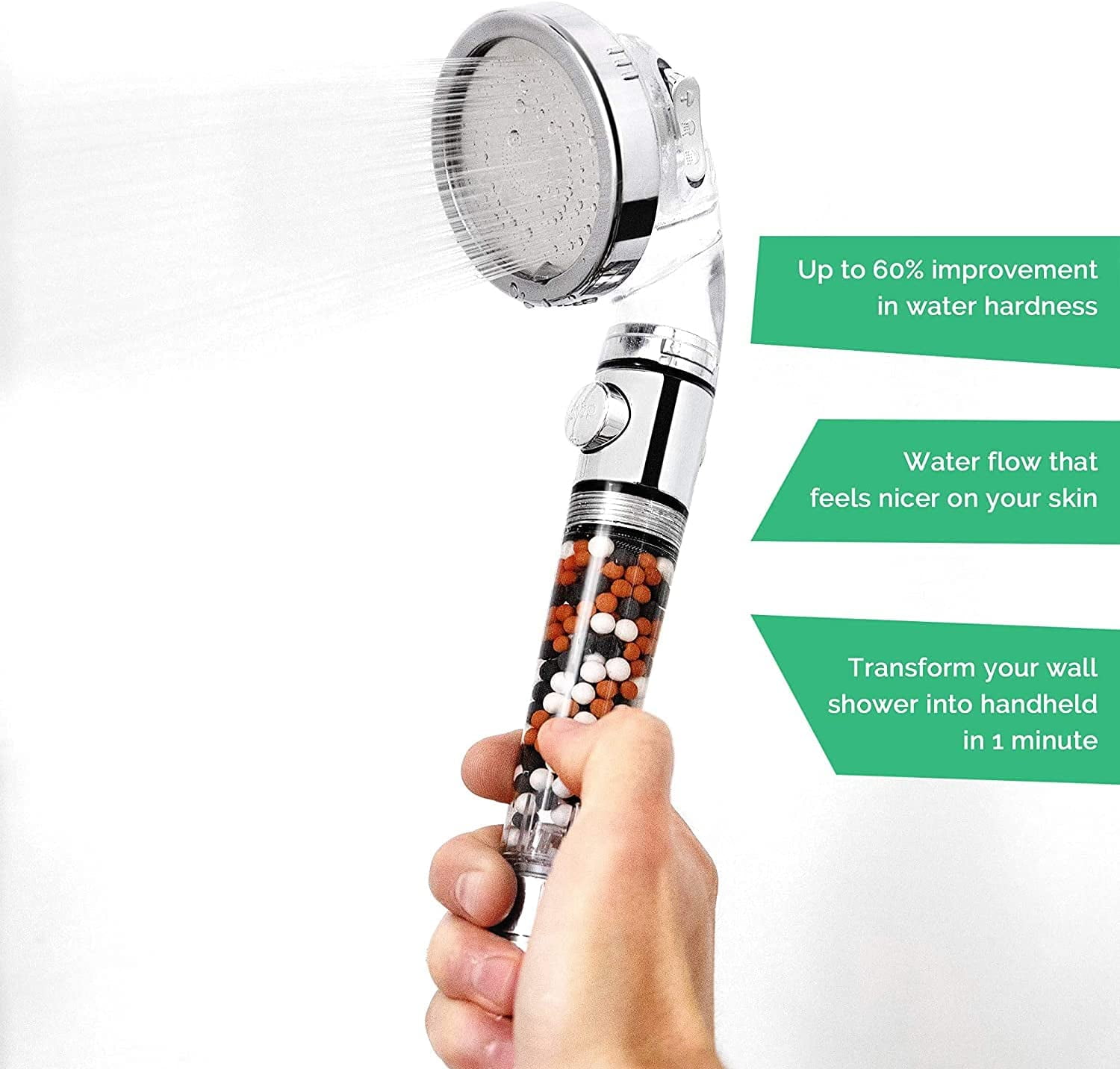 Filtered Shower with Power, High Pressure Water Softener & 3 Spray ...