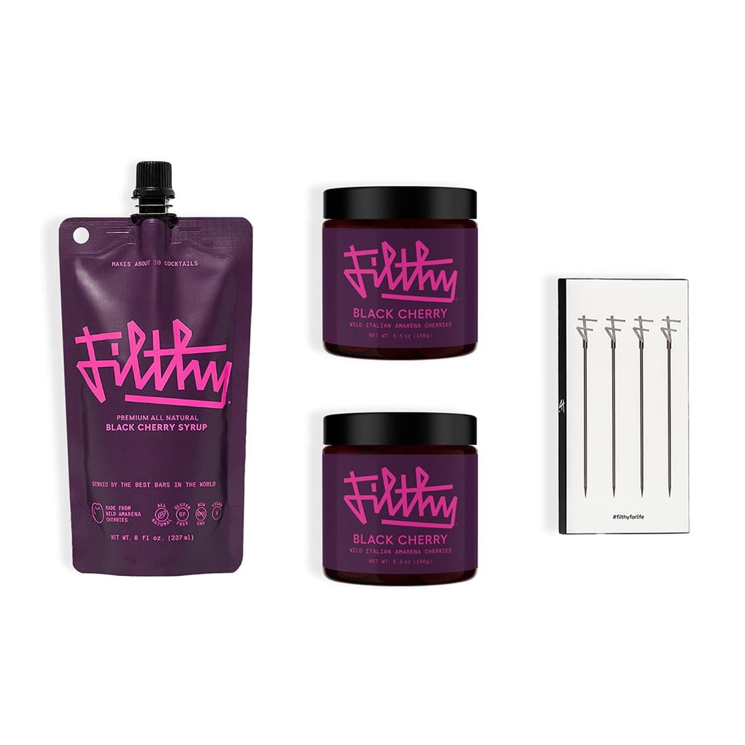 Filthy Whiskey Cocktail Kit, Includes Black Cherry Syrup, Black ...
