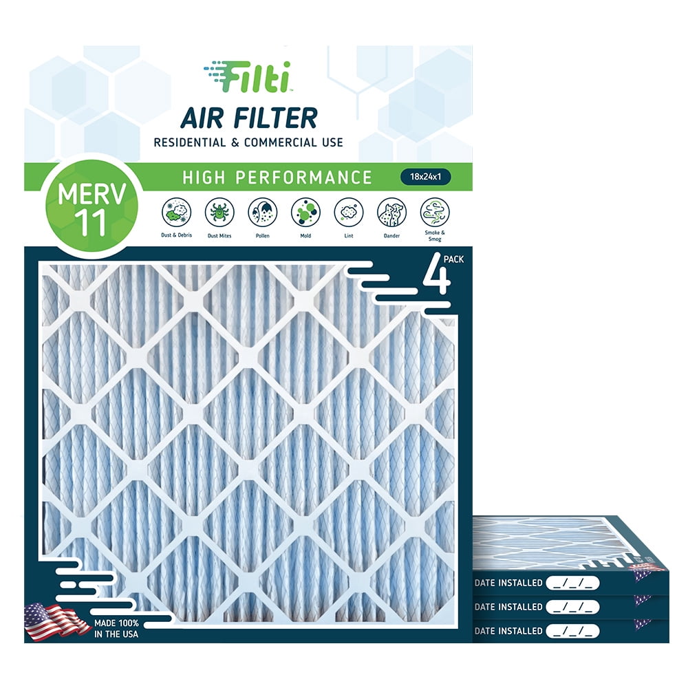 Filti 6500 Pleated HVAC Furnace Air Filter 18x24x1 MERV 11, 4 Pack - Walmart.com
