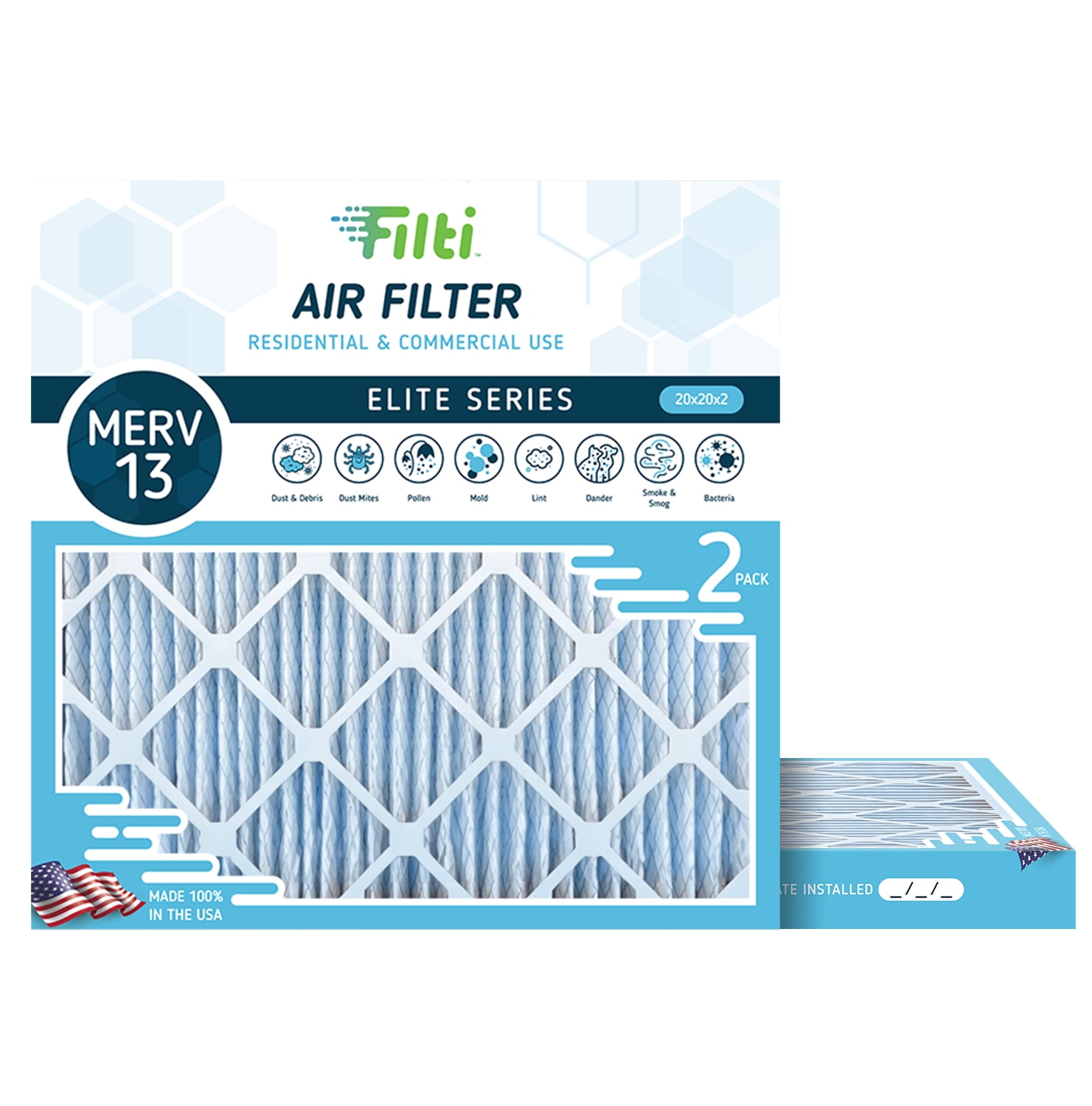 Filti 7500 MERV 13 Pleated HVAC Furnace Air Filter, 20x20x2-Inch (2 ...