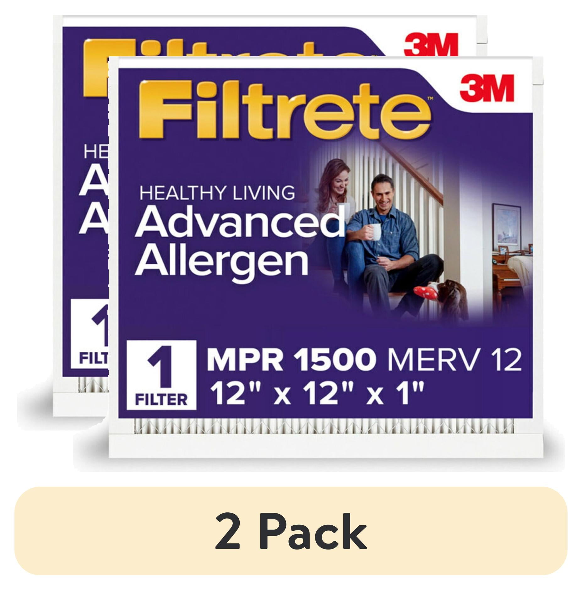 (2 pack) Filtrete 12x12x1 Air Filter, MPR 1500 MERV 12, Advanced Allergen Reduction, 1 New ...