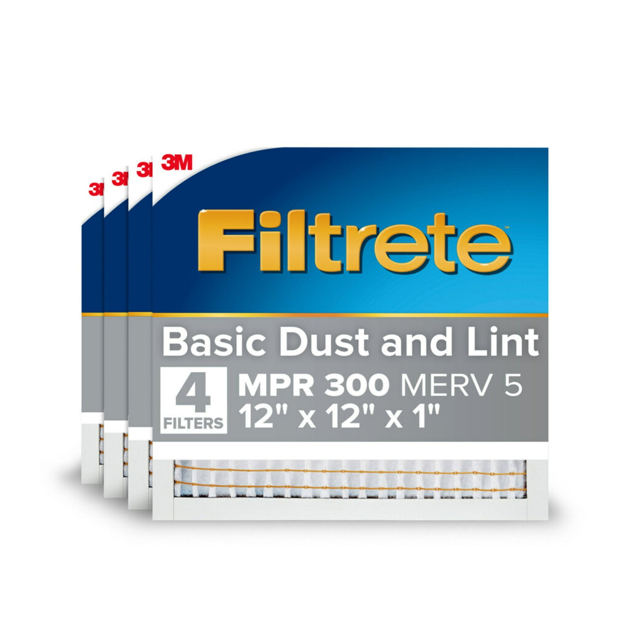 Filtrete 12x12x1 Air Filter, MPR 300 MERV 5, Dust Reduction, 4 Filters ...