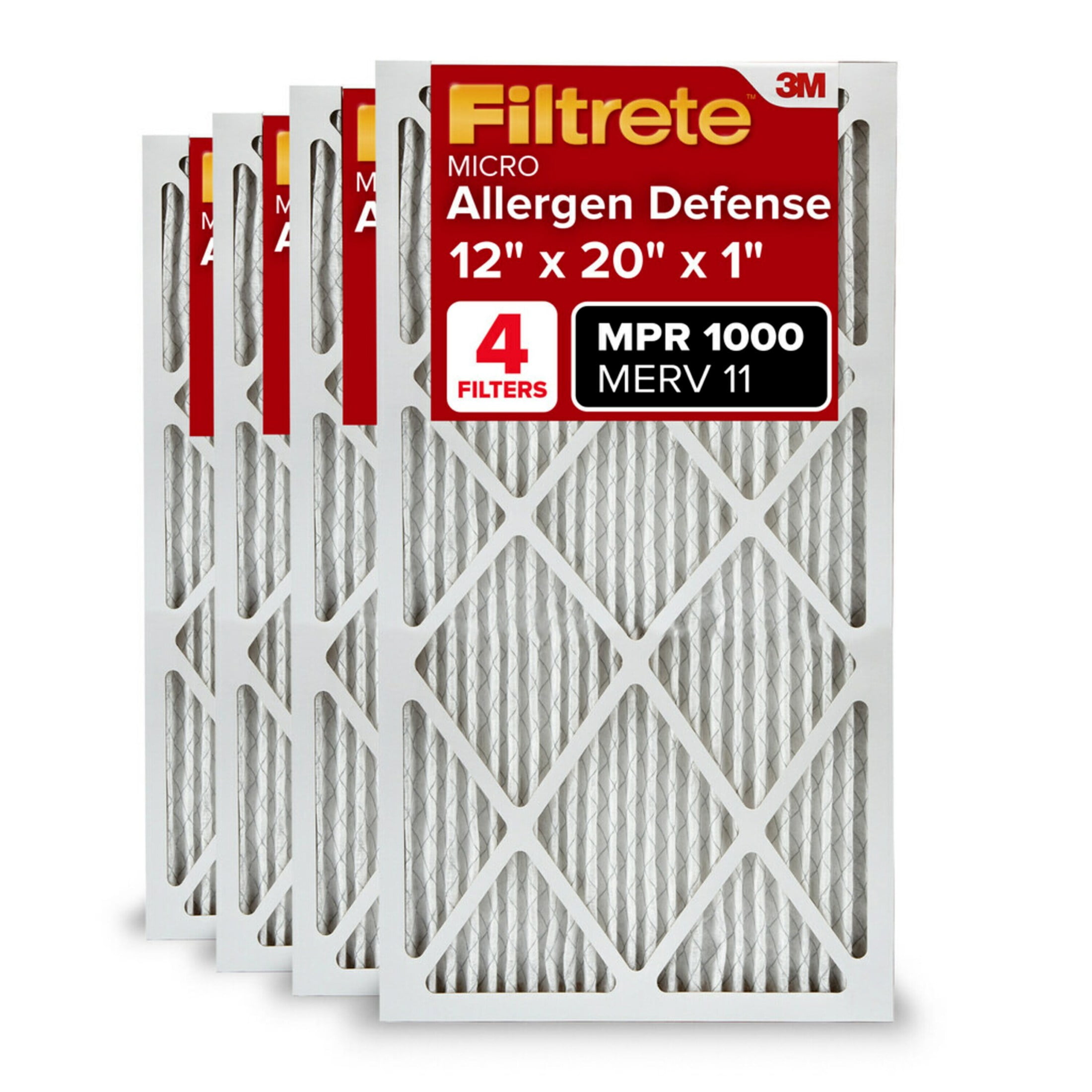 Filtrete 12x20x1 Air Filter, MPR 1000 MERV 11, Allergen Defense, 4 ...