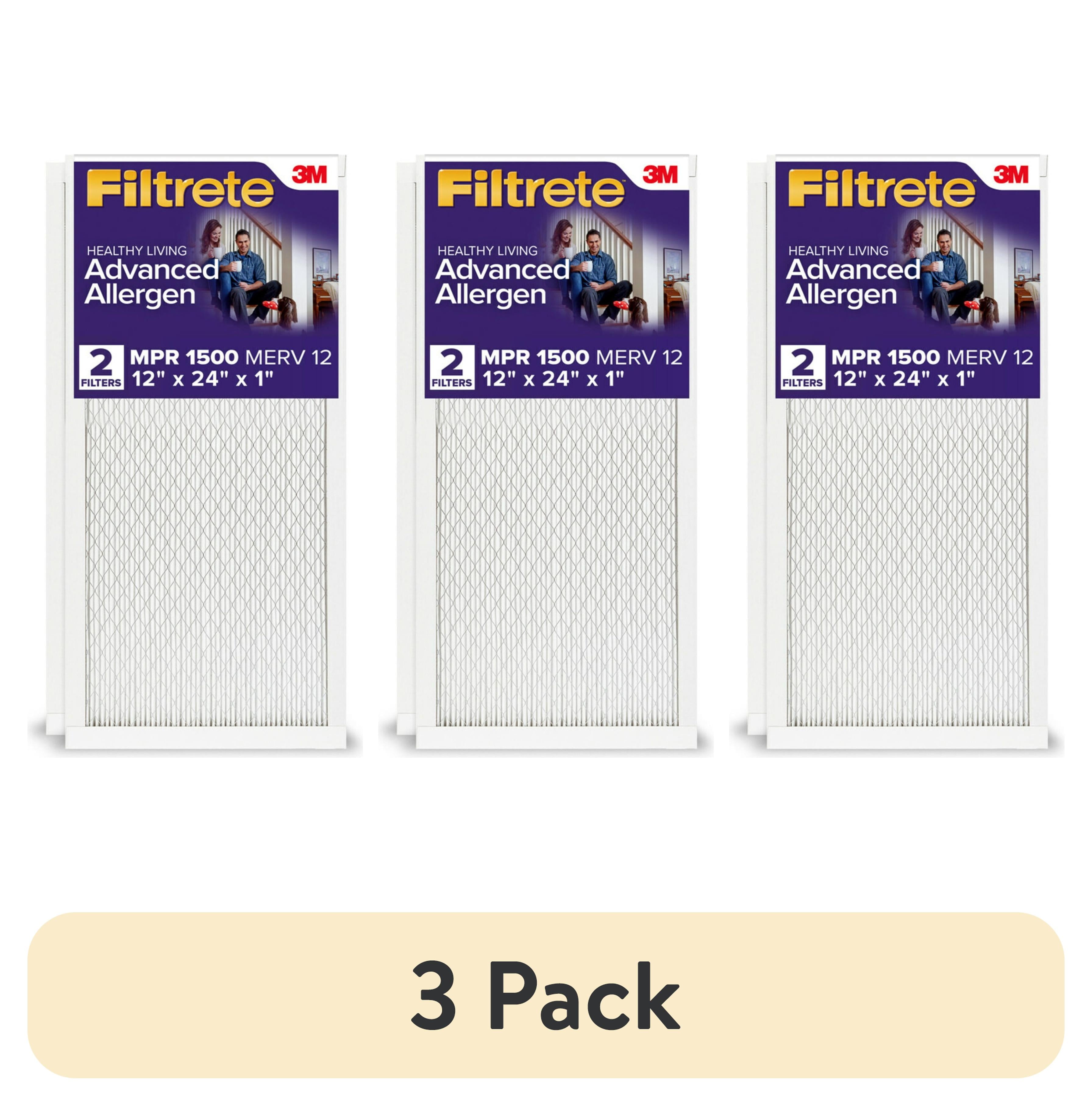 (3 pack) Filtrete 12x24x1 Air Filter, MPR 1500 MERV 12, Advanced ...