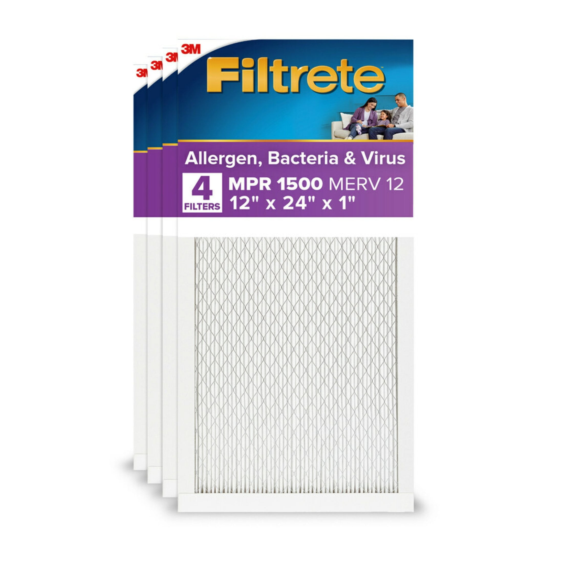 Filtrete 12x24x1 Air Filter, MPR 1500 MERV 12, Allergen, Bacteria ...