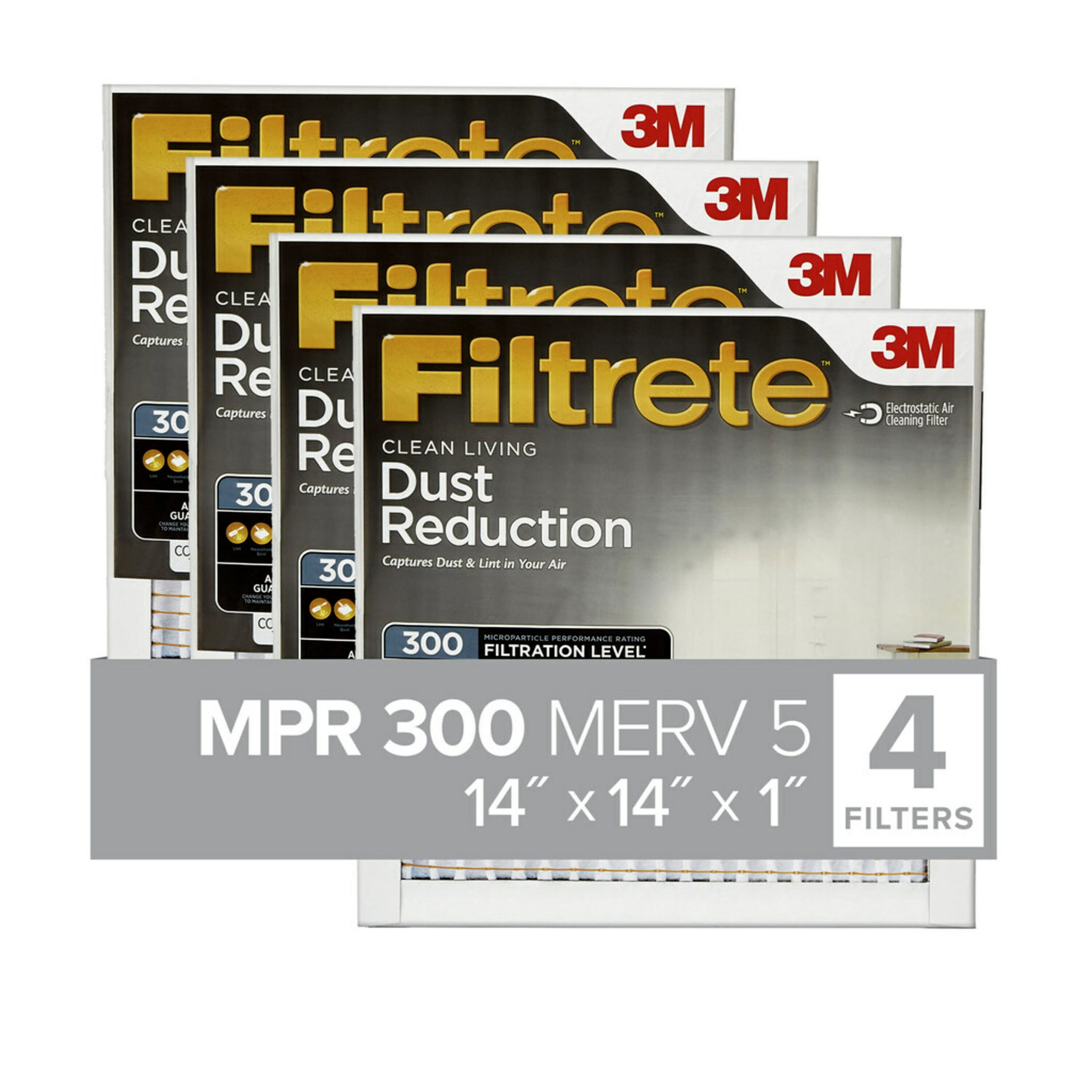 Filtrete 14x14x1 Air Filter, MPR 300 MERV 5, Dust Reduction, 4 Filters ...