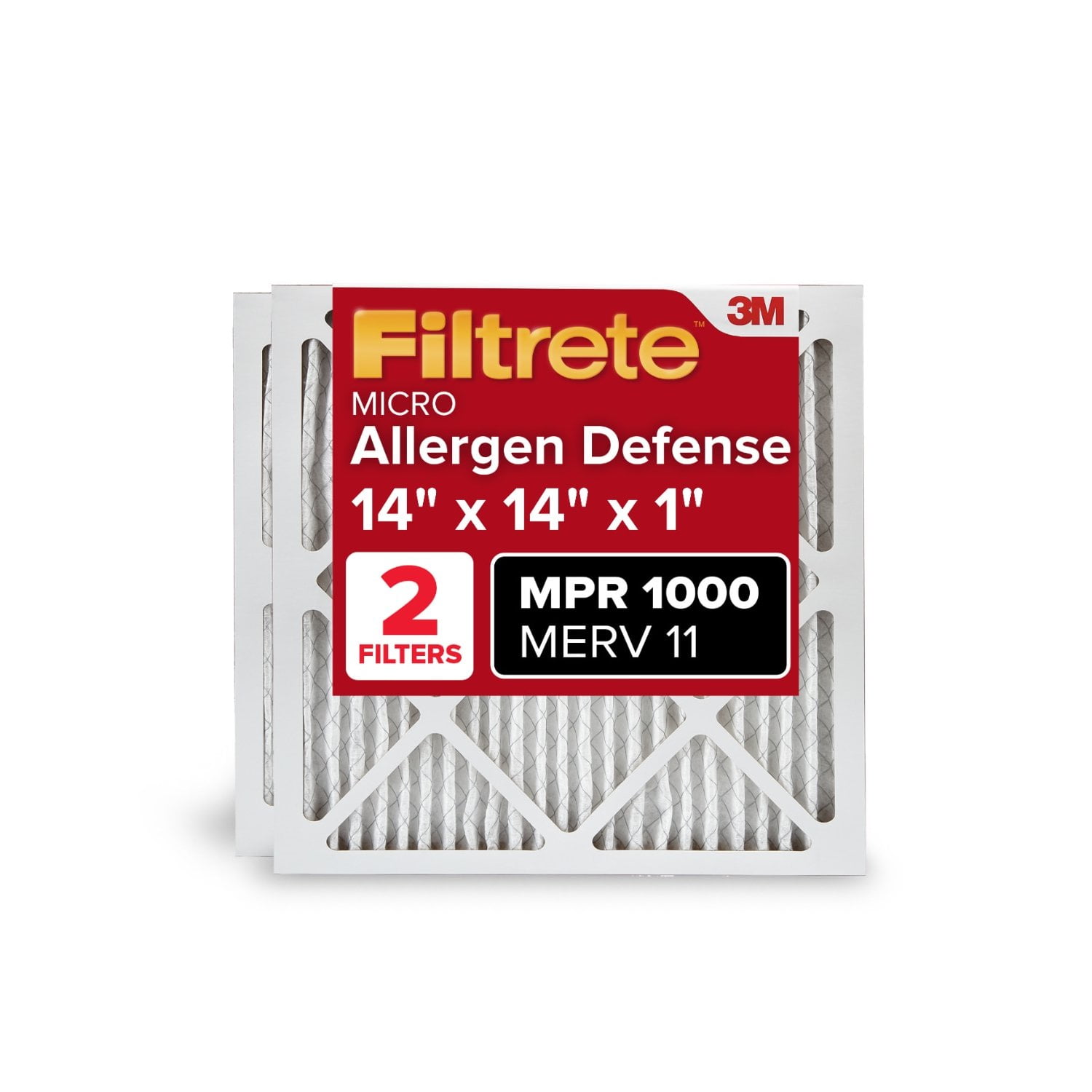 Filtrete 14x14x1 HVAC Furnace Air Filter, MPR 1000 MERV 11, Allergen Defense, 2 Pack - Walmart.com
