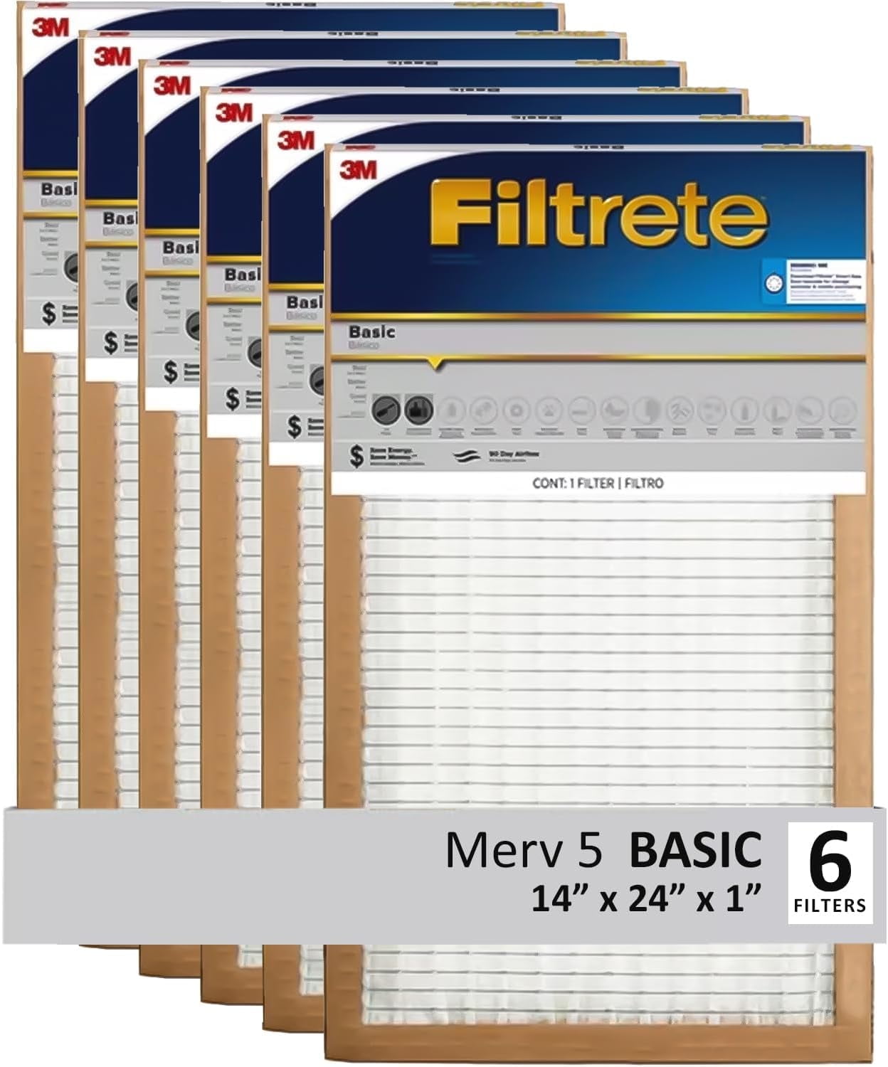 Filtrete 14x24x1 Air Filter, 3M MERV 5 HVAC AC Furnace Filter ...