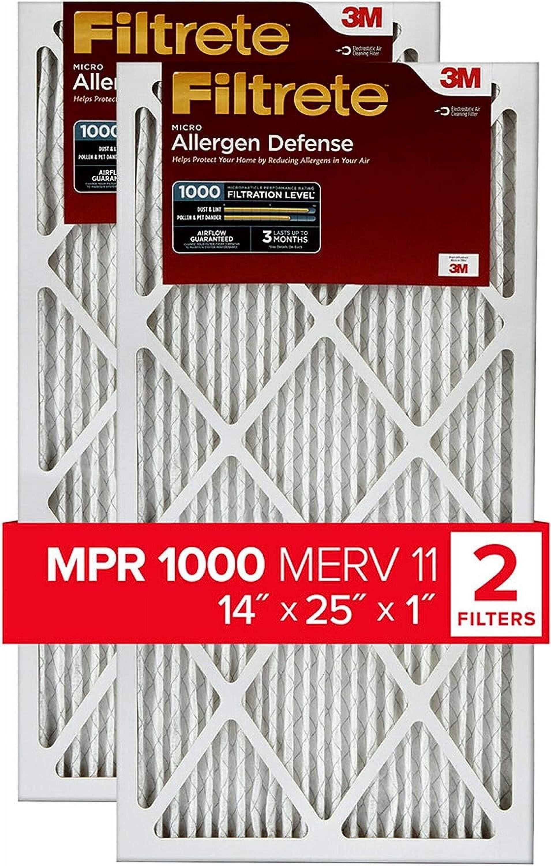 Filtrete 14x25x1 Air Filter, MPR 1000, MERV 11, Micro Allergen Defense ...