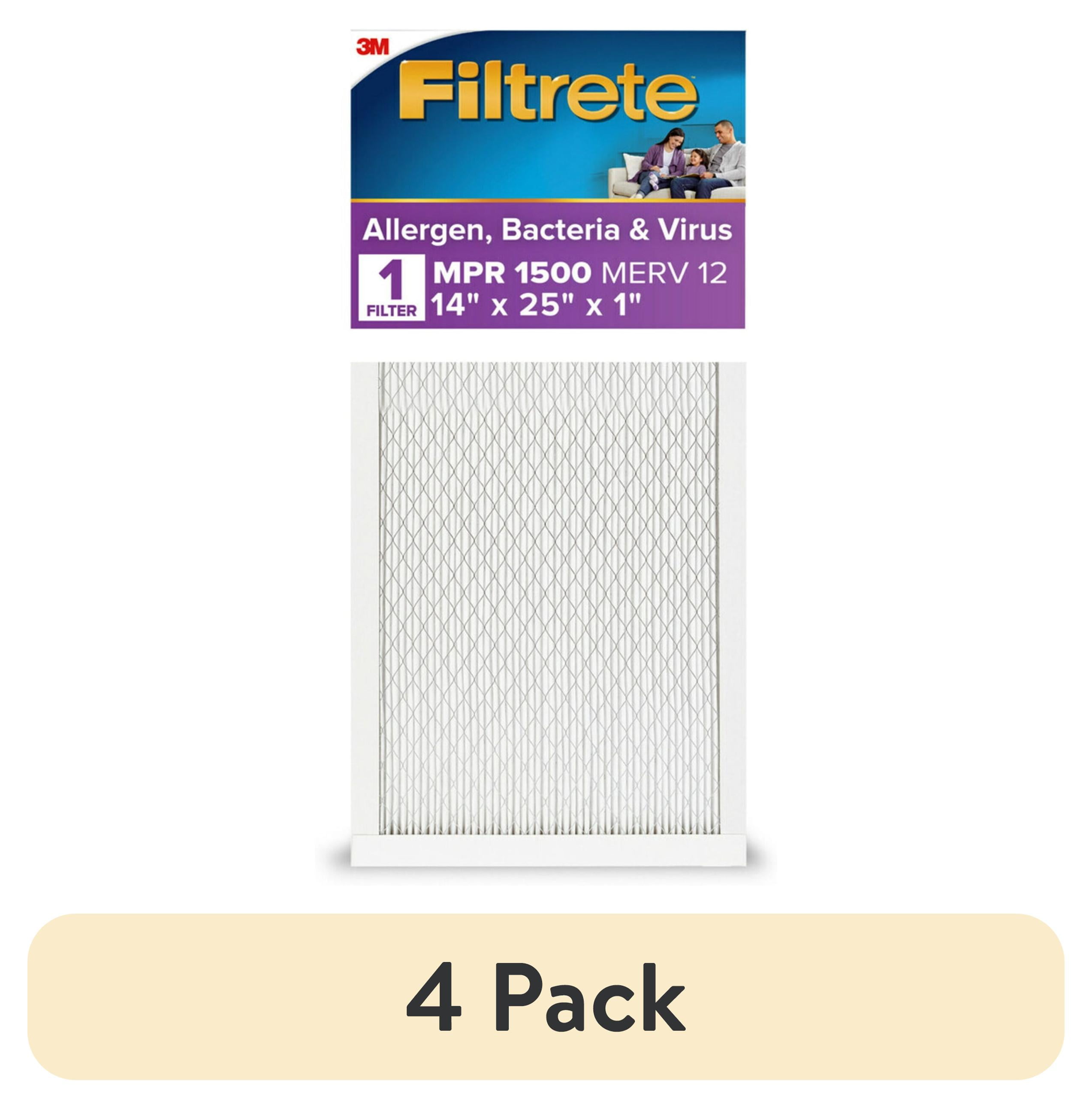 (4 pack) Filtrete 14x25x1 HVAC Furnace Air Filter, MPR 1500 MERV 12 ...