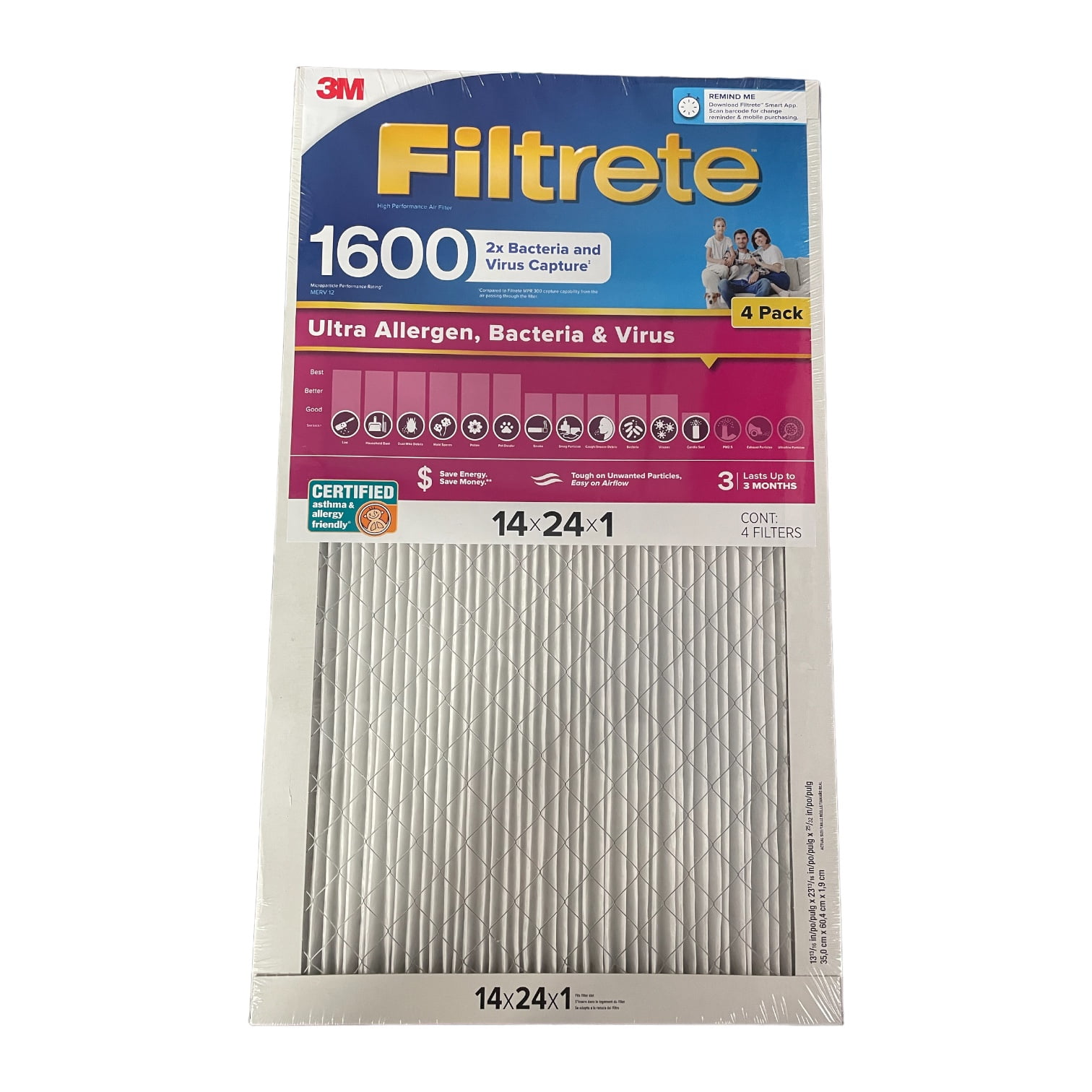 Filtrete 1600 MPR Ultra Allergen, Air Dust Micro Particle, Bacteria ...