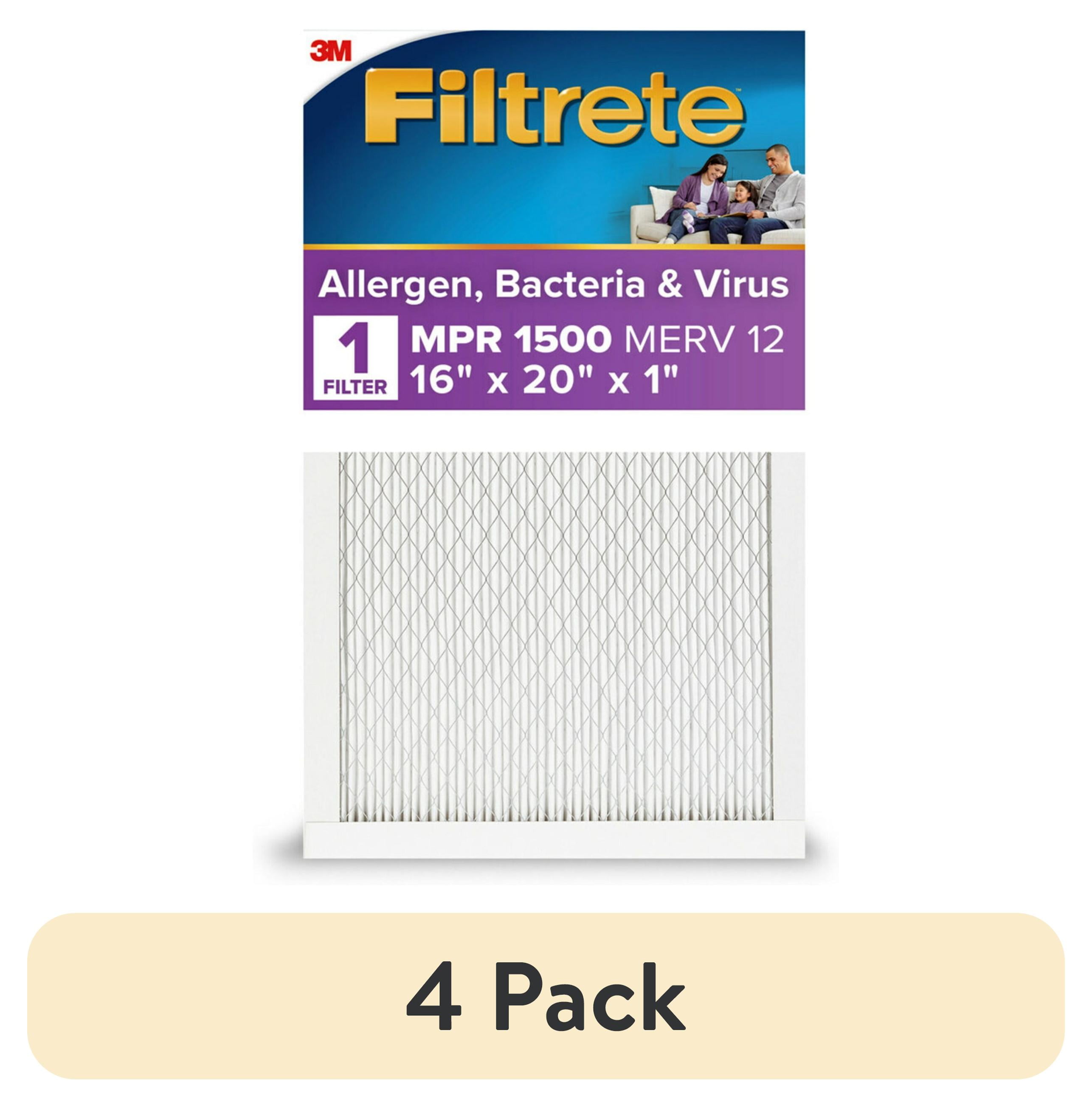 (4 pack) Filtrete 16x20x1 HVAC Furnace Air Filter, MPR 1500 MERV 12 ...