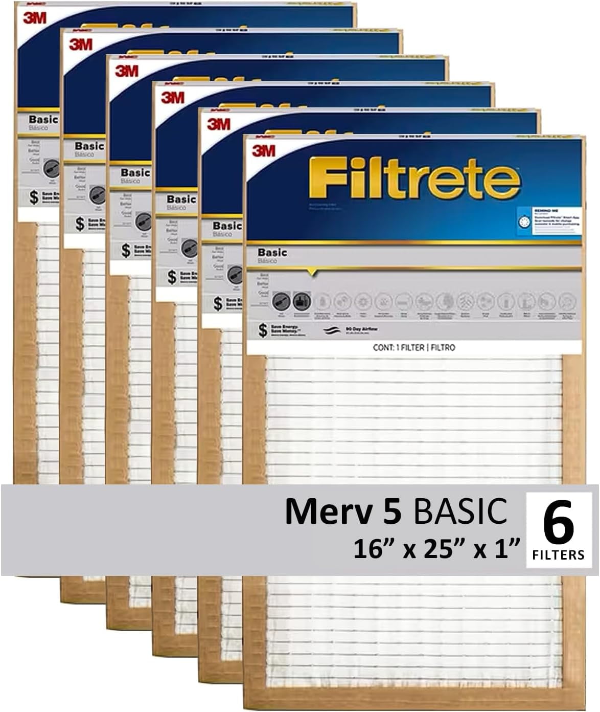 Filtrete 16x25x1 Air Filter, 3M MERV 5 HVAC AC Furnace Filter ...